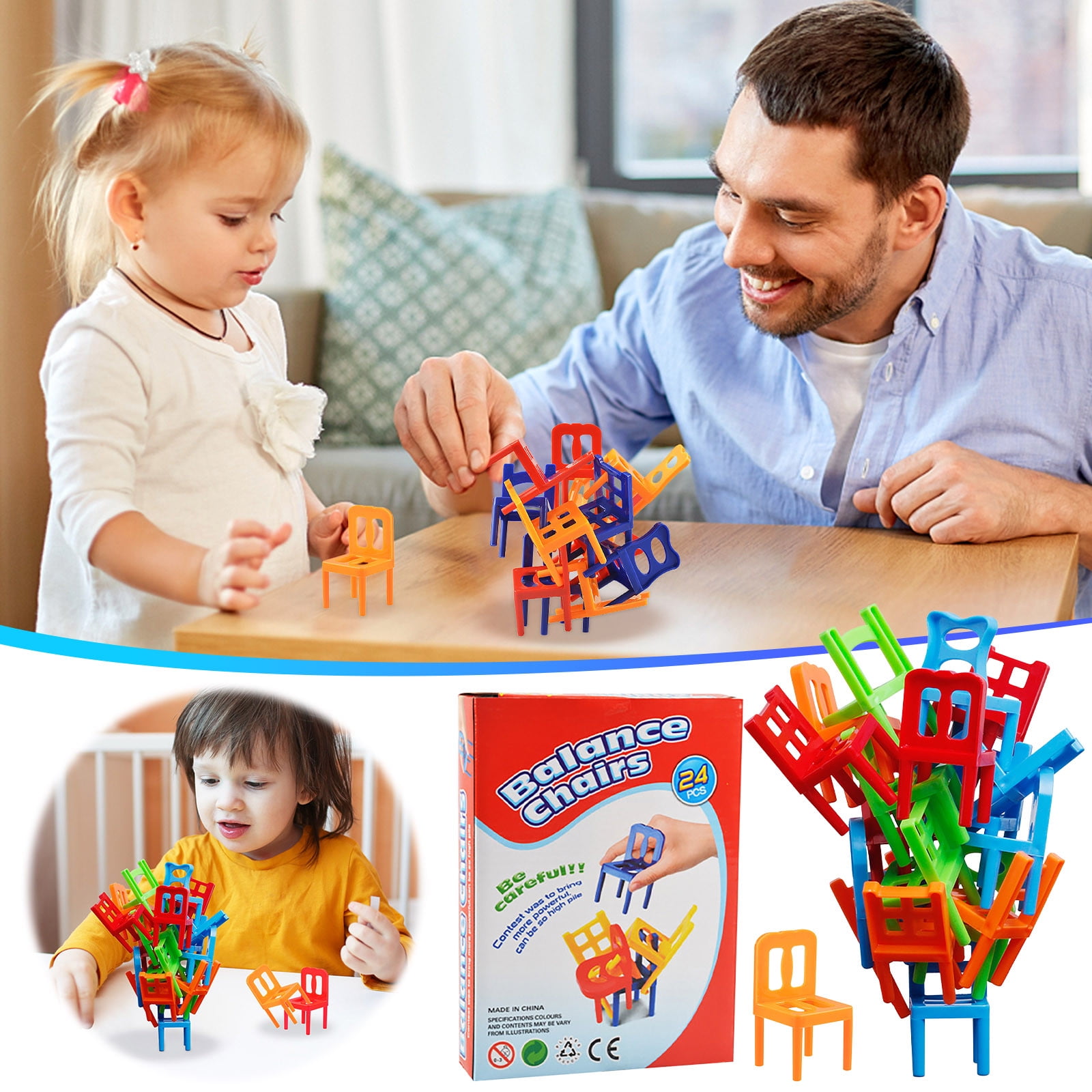 Chair DIY Stacking Game, Colorful Chair Stacking Tower Table Game Toy ...