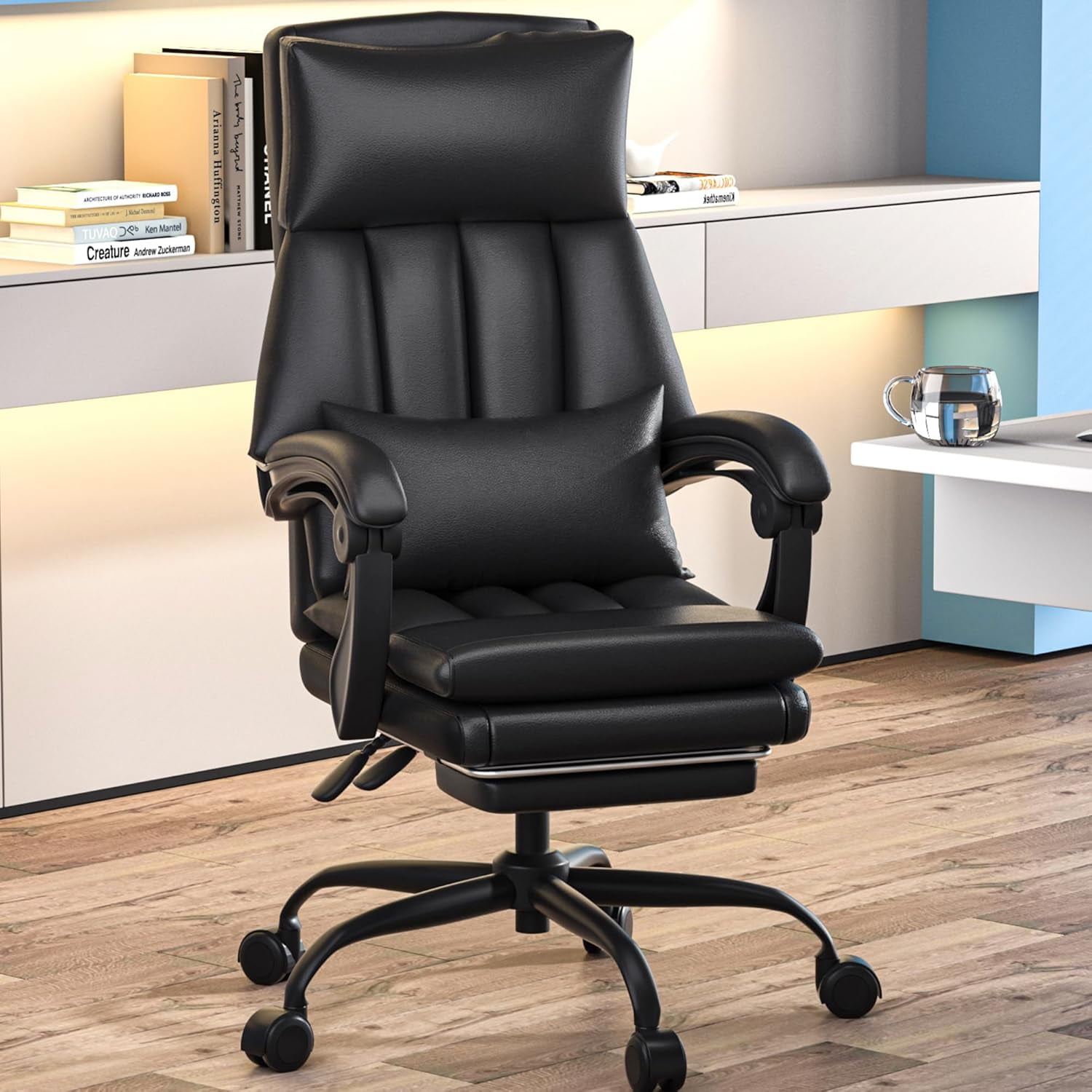 Chair Ergonomic Executive PU Leather Chair with Footrest & Lumbar ...