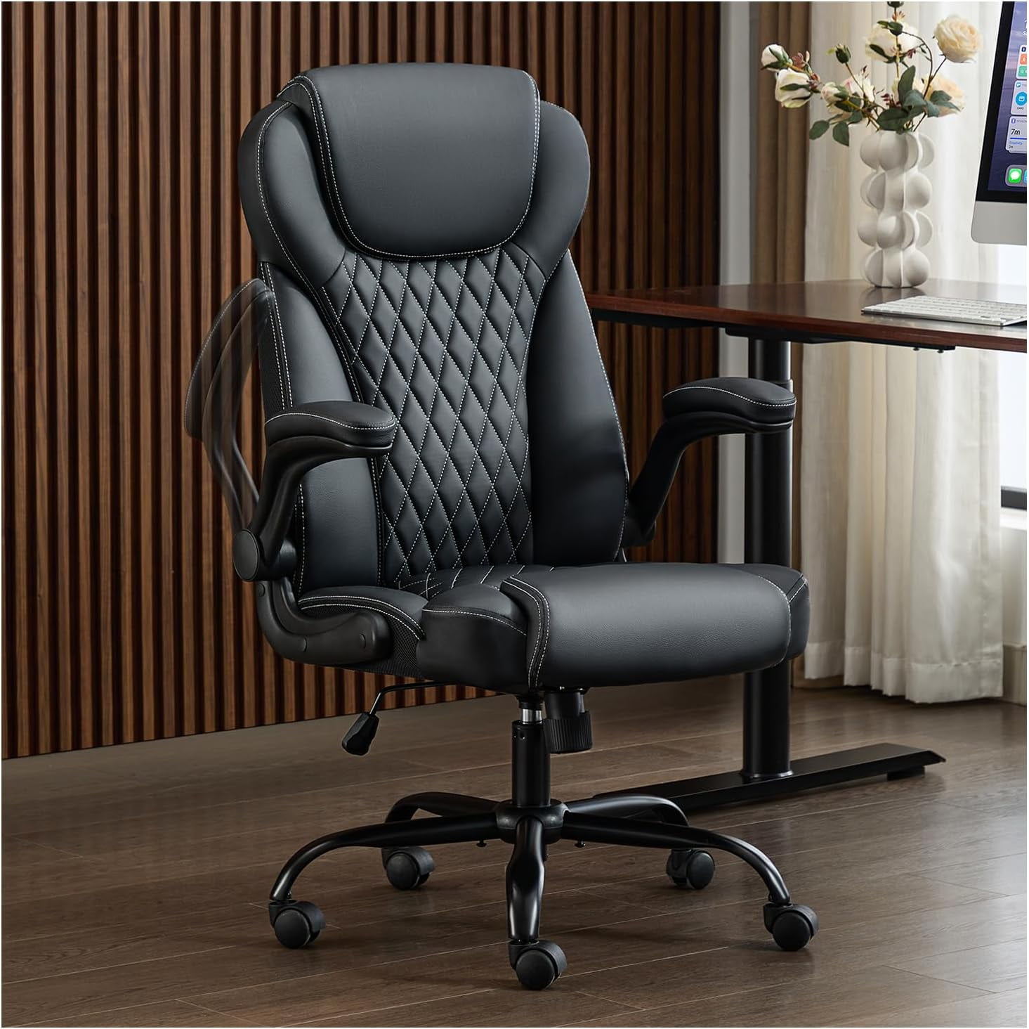 Chair Executive Leather Chair Chairs Ergonomic Computer Chair with Adjustable Flip-Up Arms ...