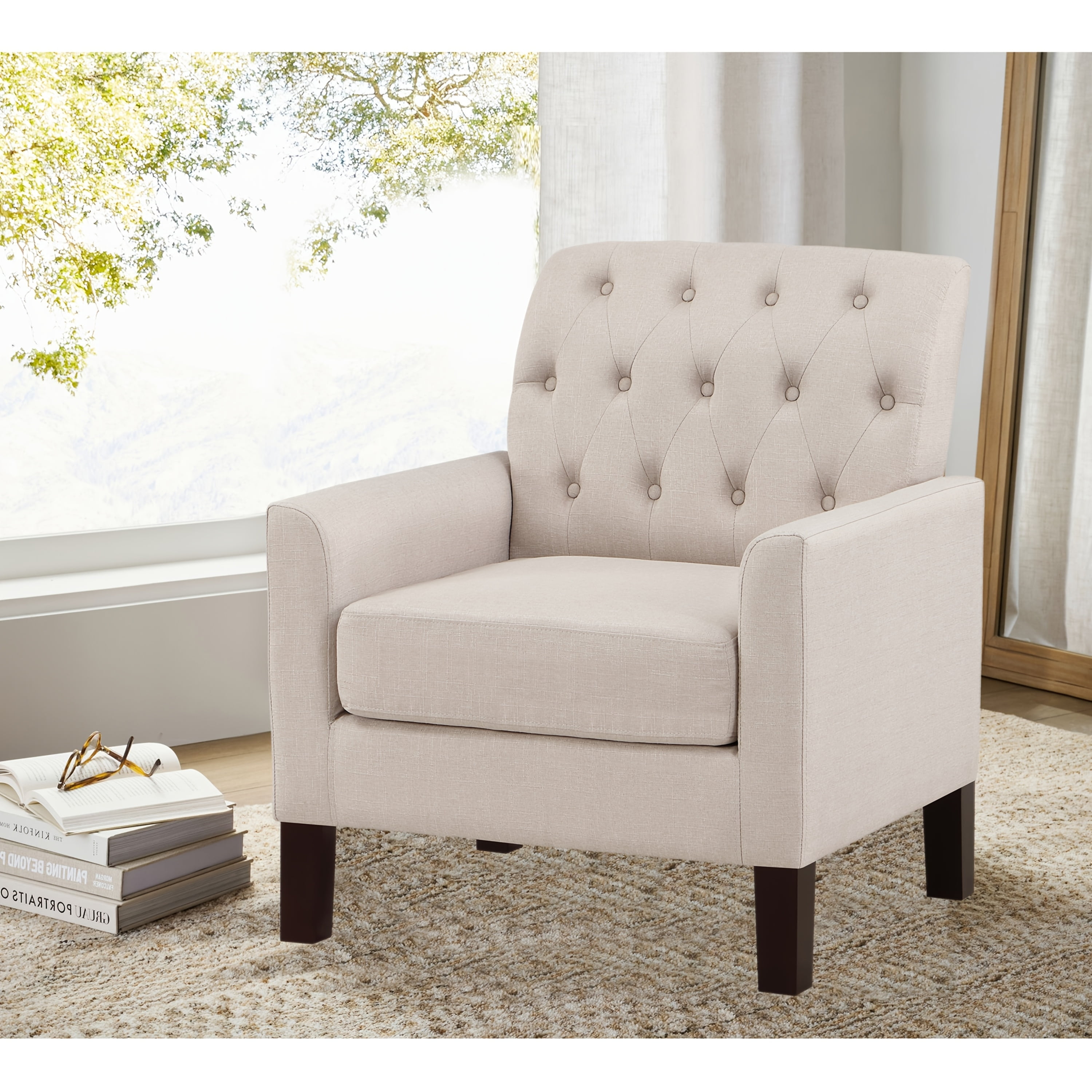Chair Fabric Upholstered Comfy Arm Chair Tufted Comfy For Reading In ...