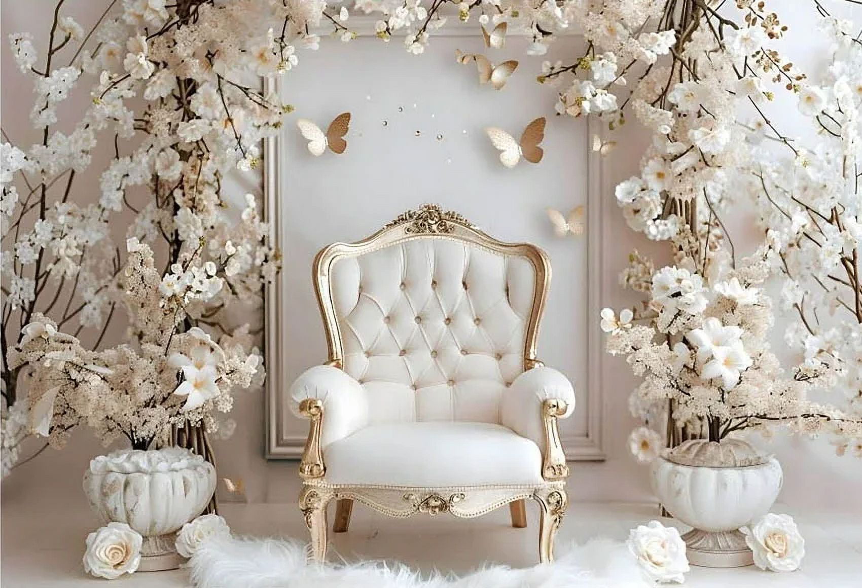 Chair Floral Room Butterfly Child Birthday Party Cake Smash Portrait r ...