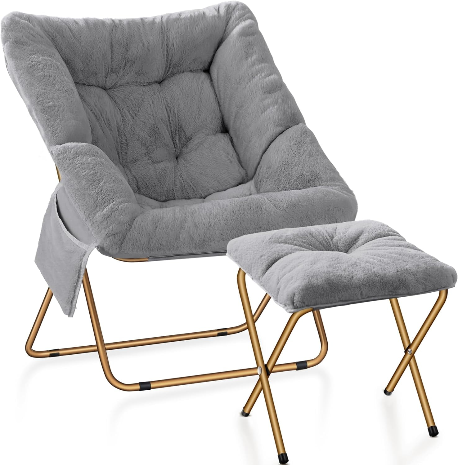 Chair, Foldable Living Room Chairs, Soft Faux Fur Lounge Chair for ...