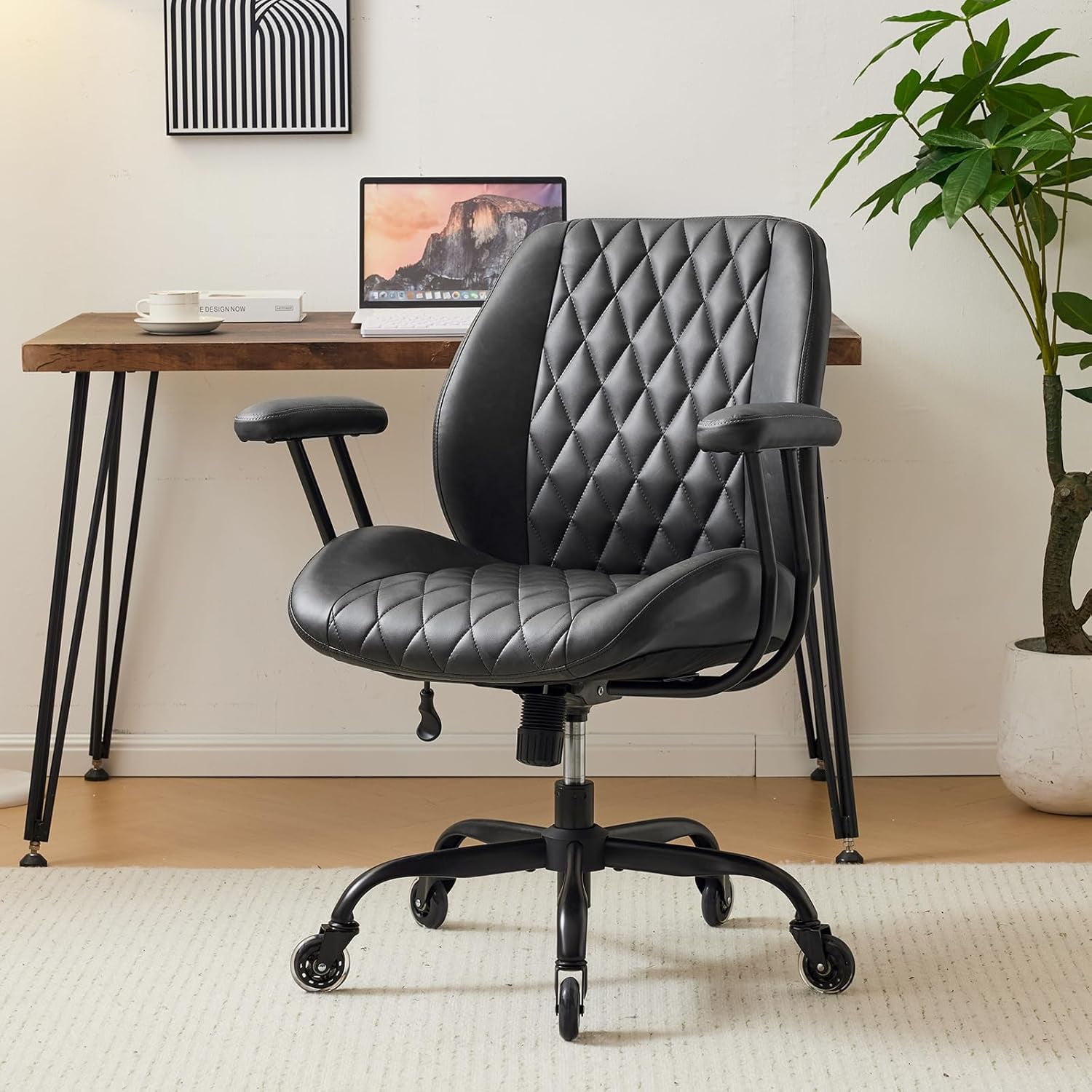 Chair High Back Rubber Casters Ergonomic Computer Chair with Lumbar ...
