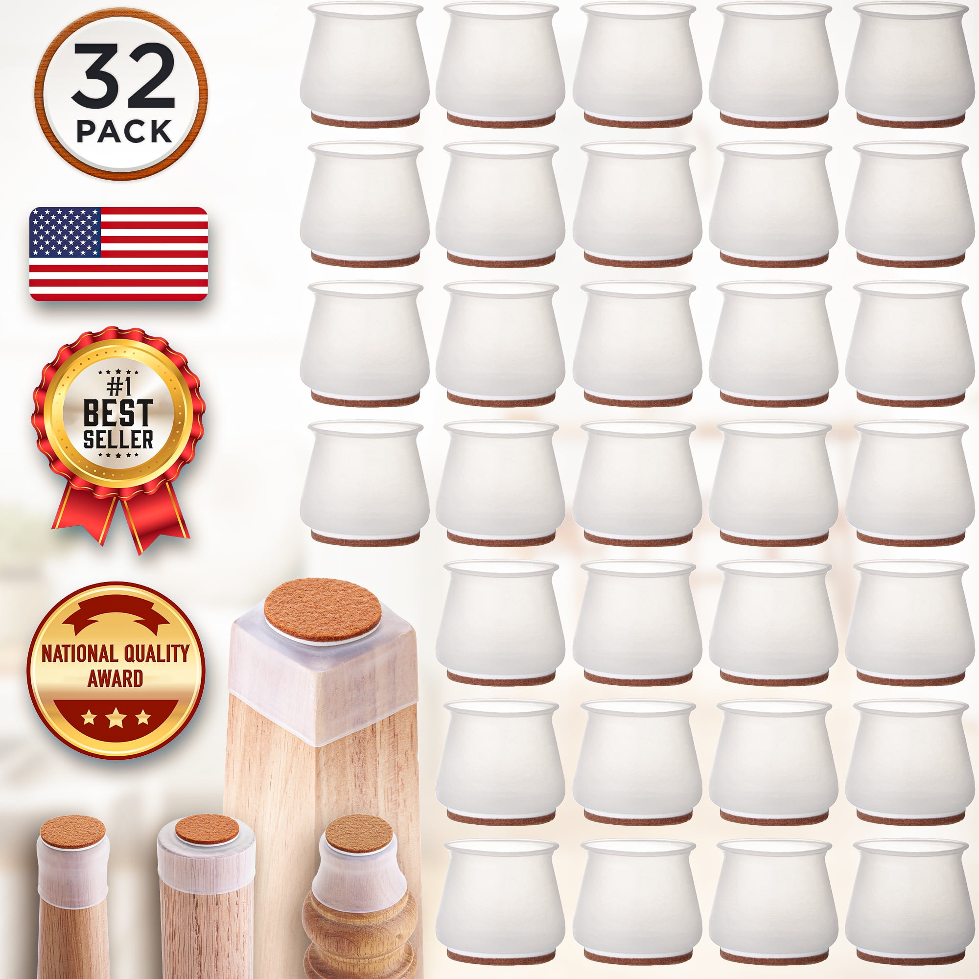 Chair Leg Floor Protectors, 32 Pcs Translucent White Furniture Cover ...