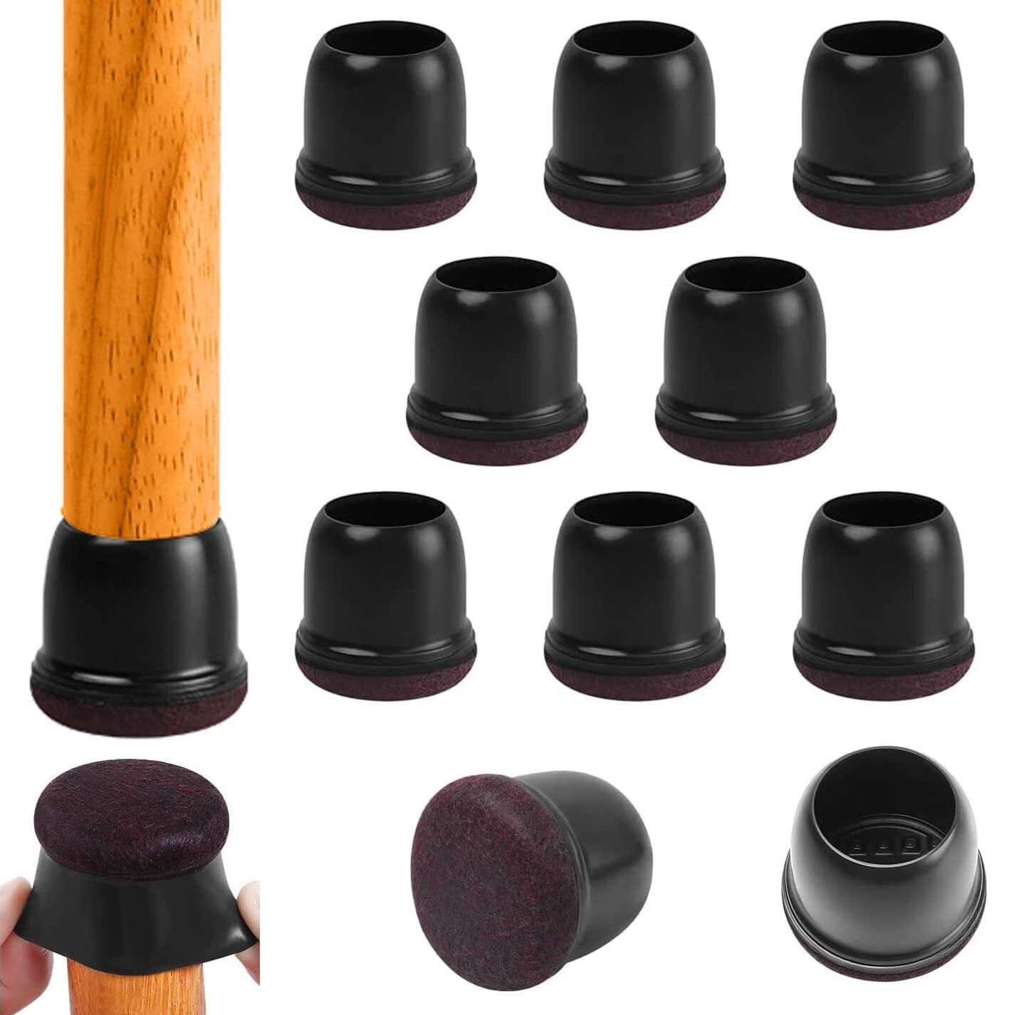 Chair Leg Floor Protectors w/Felt, Black Chair Leg Caps,Furniture Leg ...
