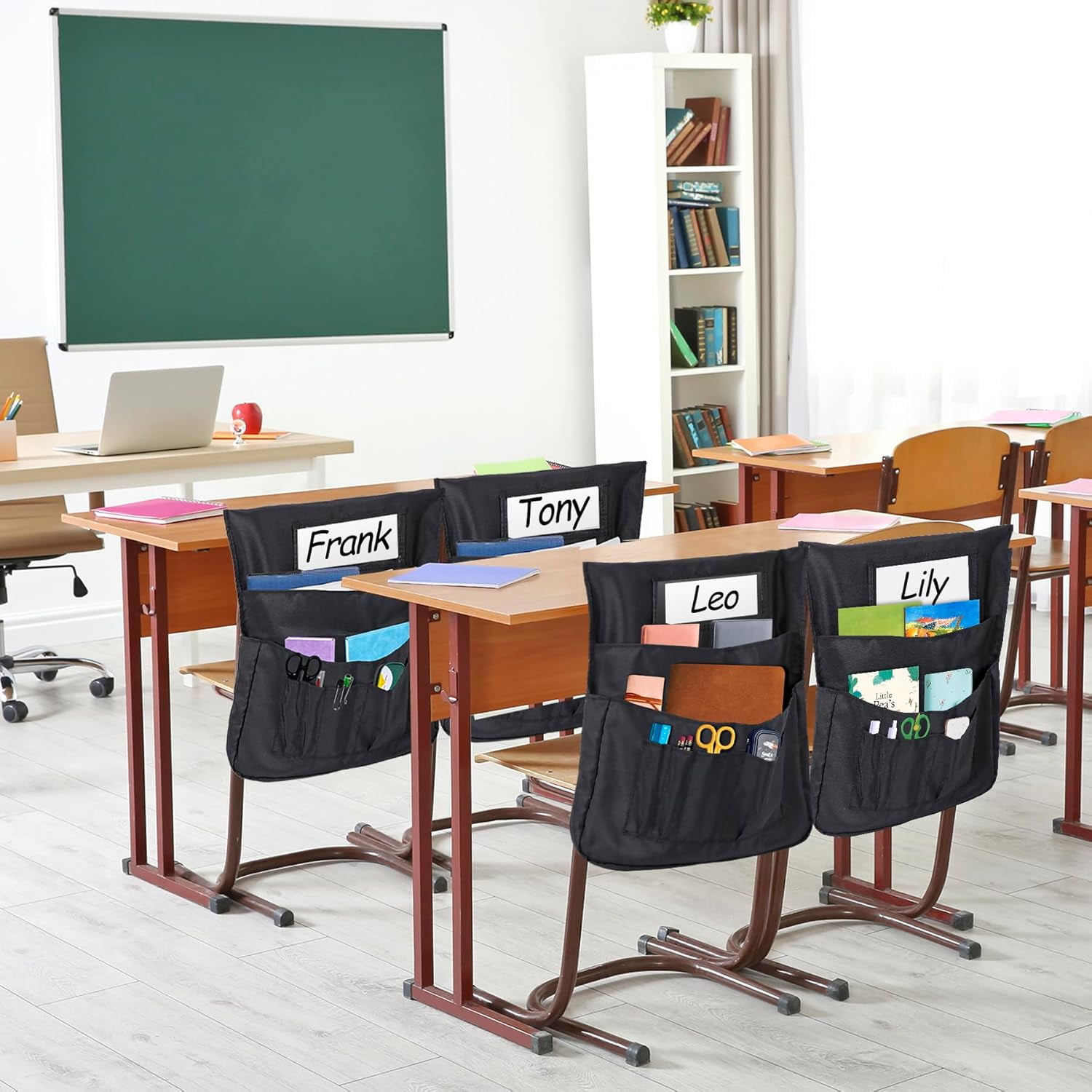 Chair Pockets 24 Pack, 17 x 18 Inch Black Chairback Buddy With Name ...