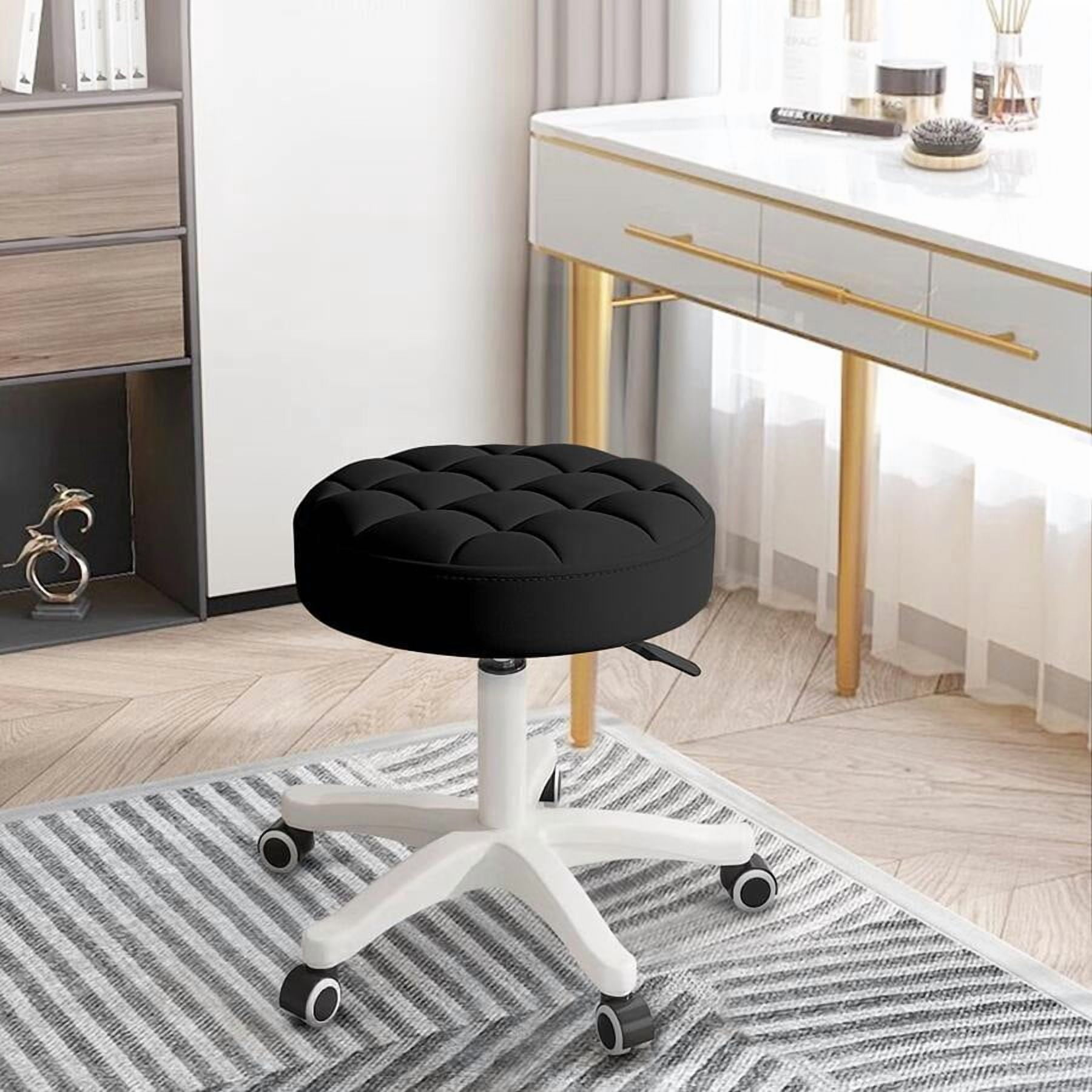 Chair Round Rolling Stool With Wheels PU Leather Height Adjustable ...