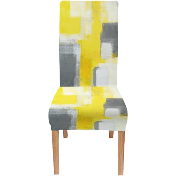 Chair Seat Covers Set of 8, Stretch Spandex Removable Yellow and Gray ...