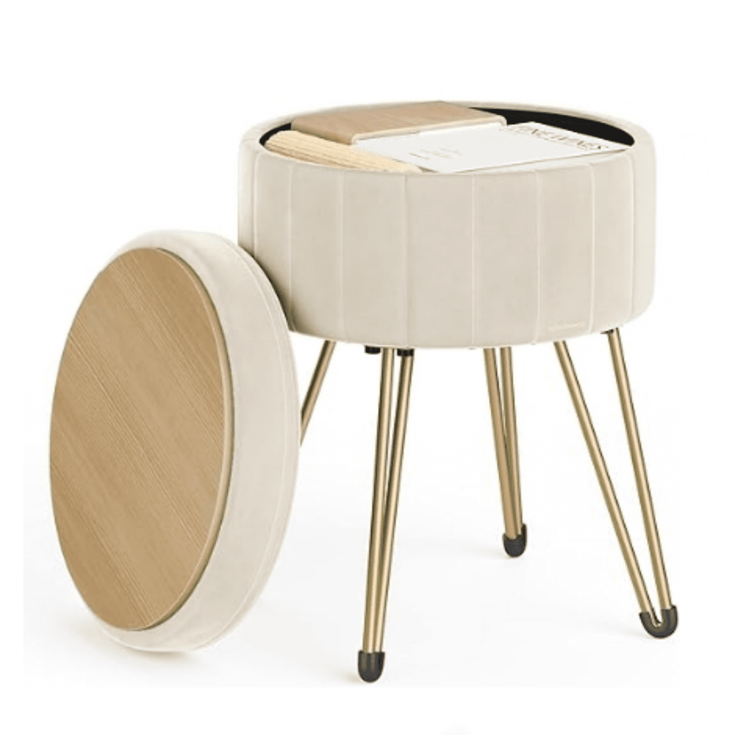 Chair, Small Stool with Storage, Velvet Makeup Stool, 15.4 Dia. x 17.5 ...