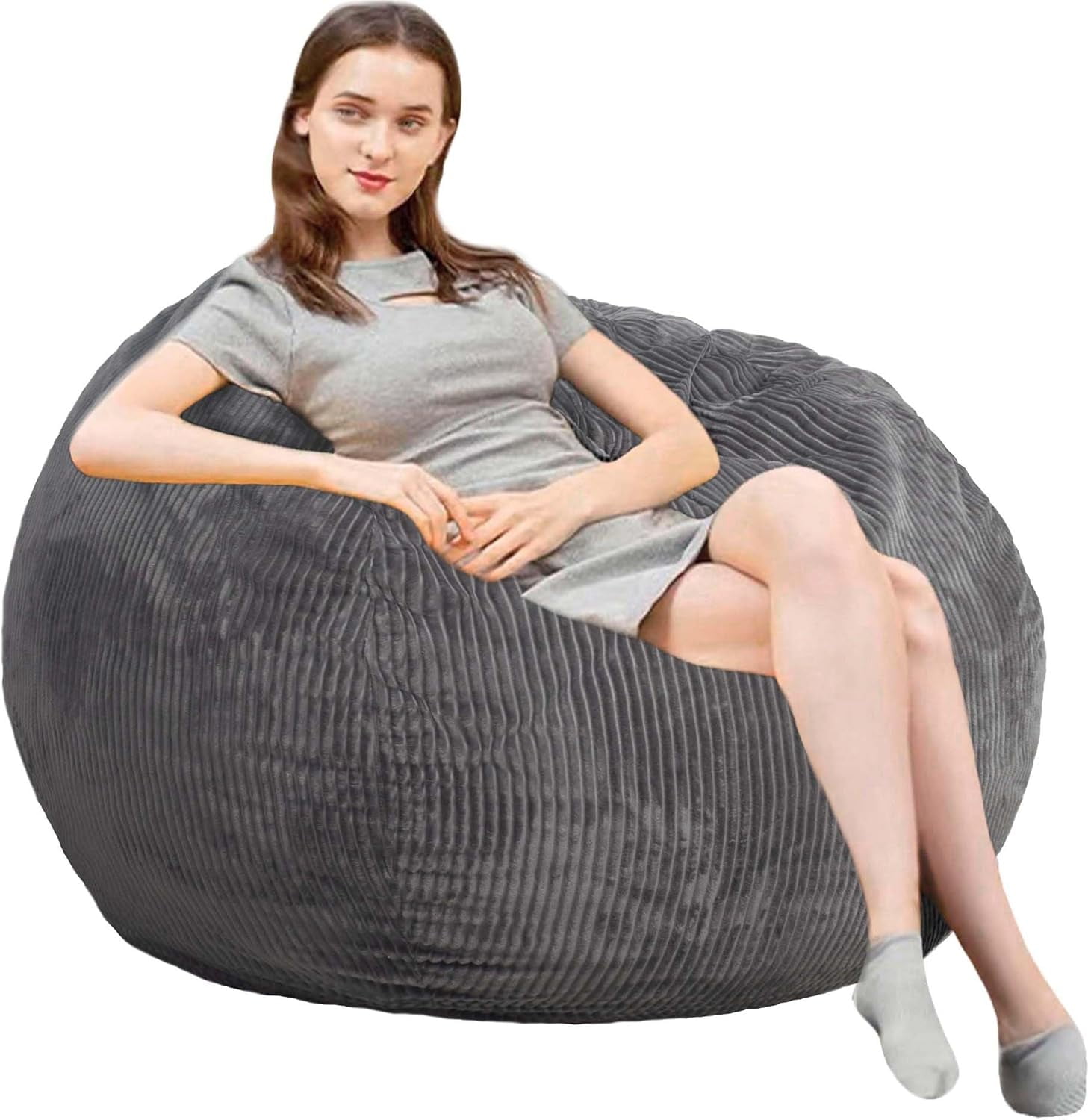 Chair with Faux Rabbit Fur Cover, 4 ft Giant Memory Foam Bean Bag ...