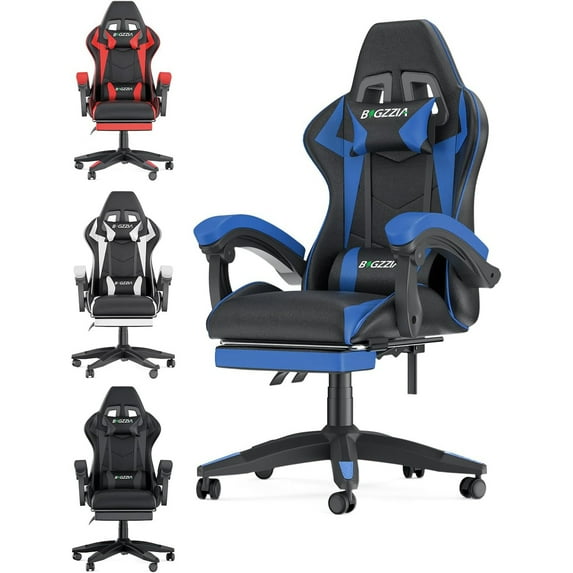 Chair with Footrest Gamer Chairs Ergonomic with Lumbar Cushion Headrest ...