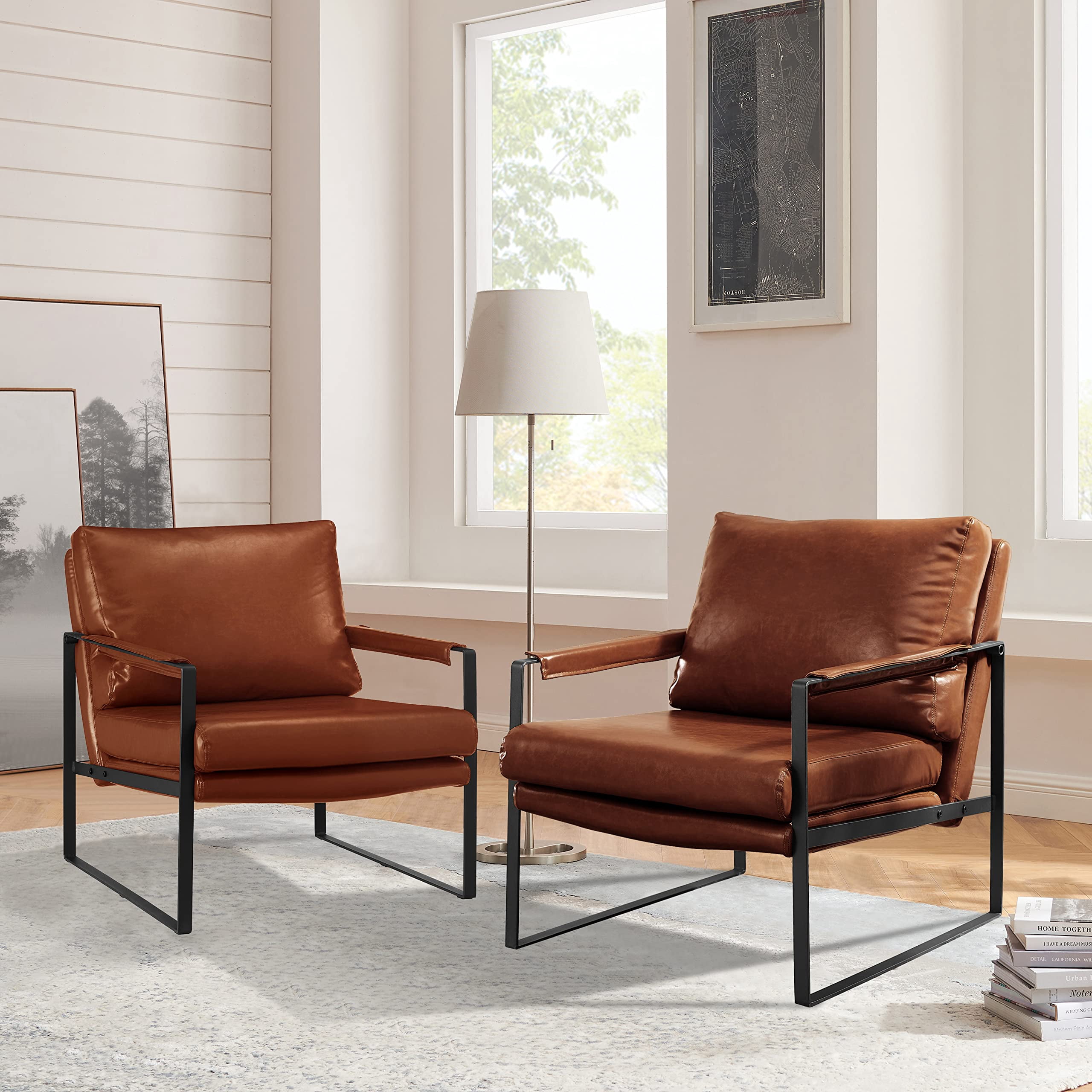 Chairs for Bedrooms, Set of 2, Mid Century Modern Chair Faux Leather ...
