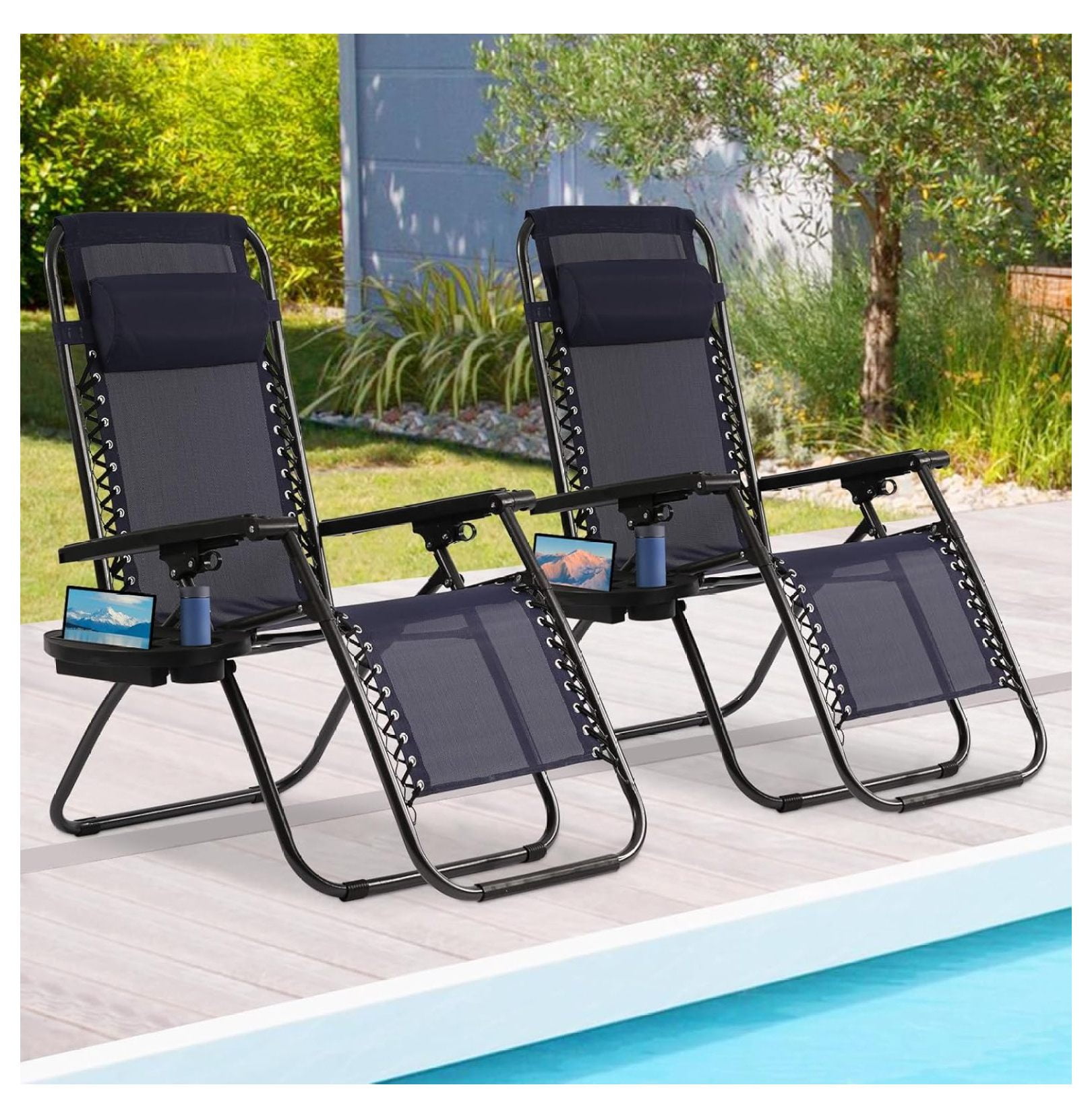 Chairs Set of 2, Mesh Folding Reclining Lounge Chair with Remove ...