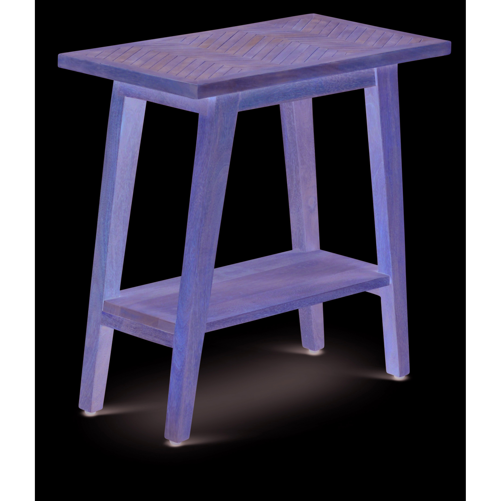 Chairside End Table , Brown Solid Wood Herringbone Pattern Inlaid Top ...