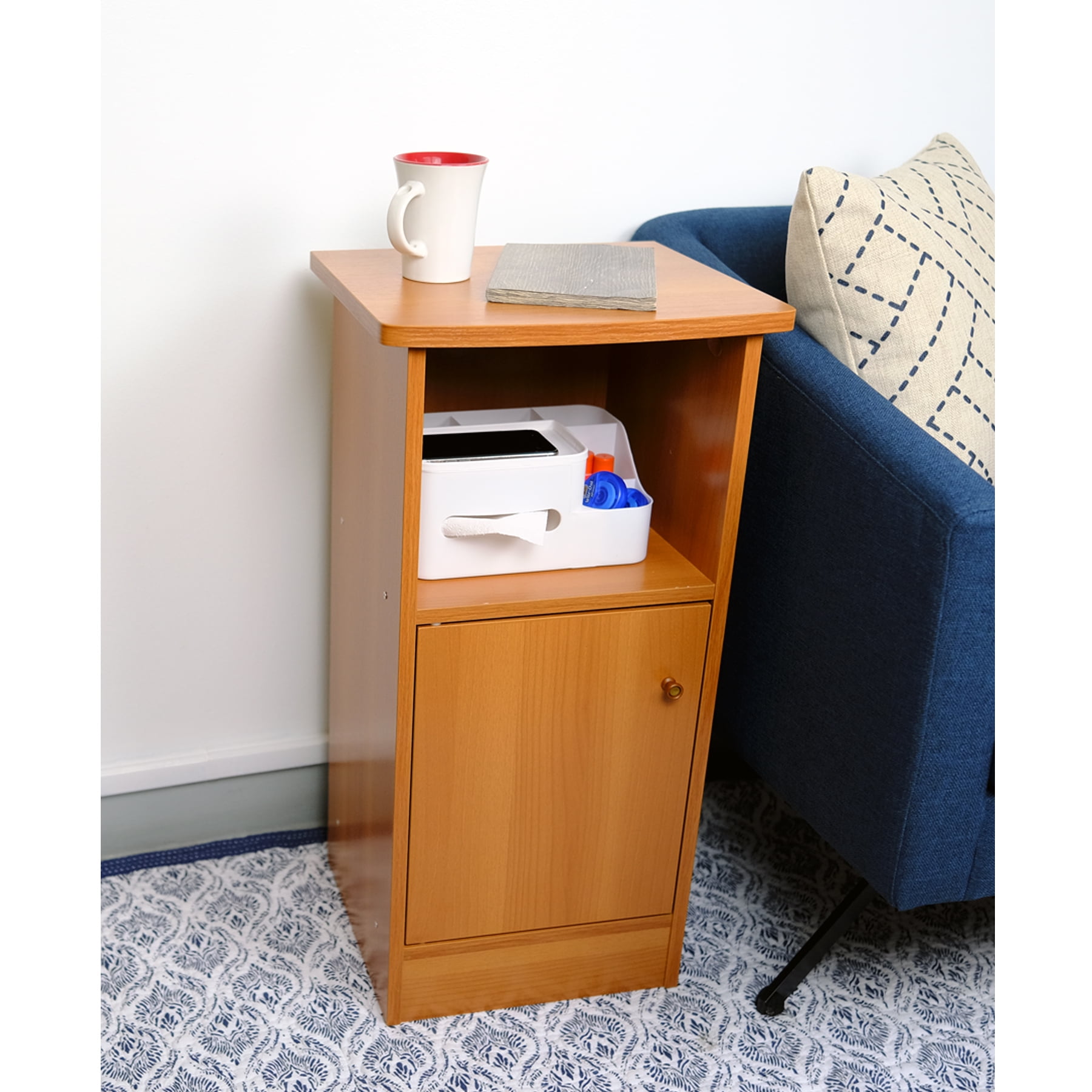 Chairside Table with One Door Storage Cabinet and Large Cubby Shelf ...