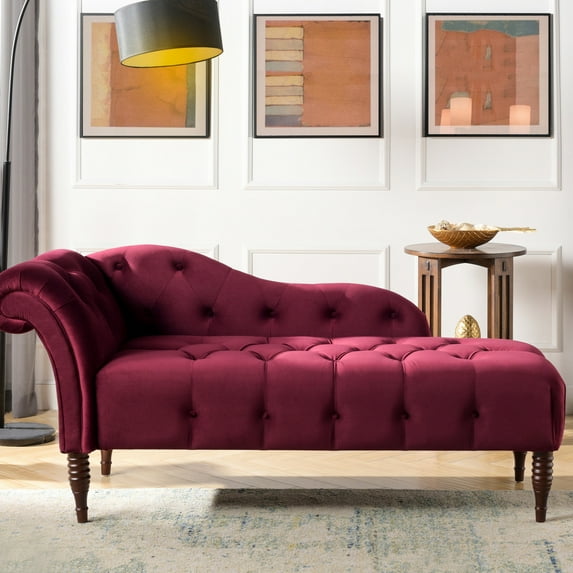 Chaise Lounge / Burgundy Color, Solid Wood Frame, Premium Velvet ...