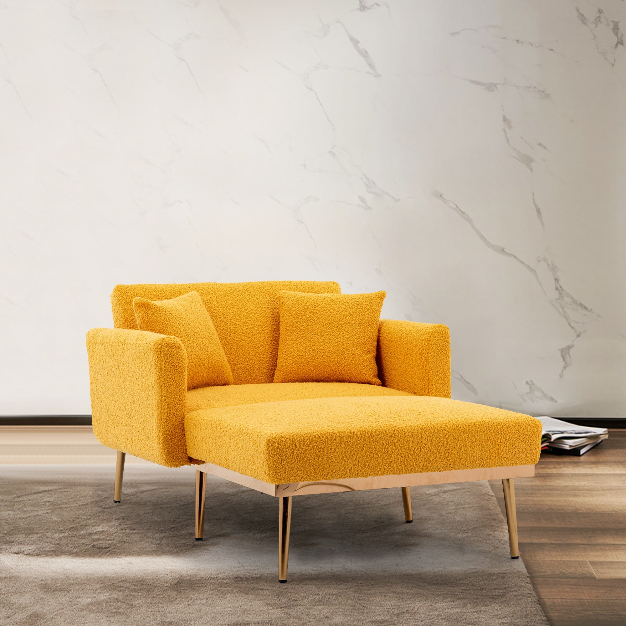 Chaise Lounge Chair with Adjustable Backrest, Teddy Fabric Reclining ...