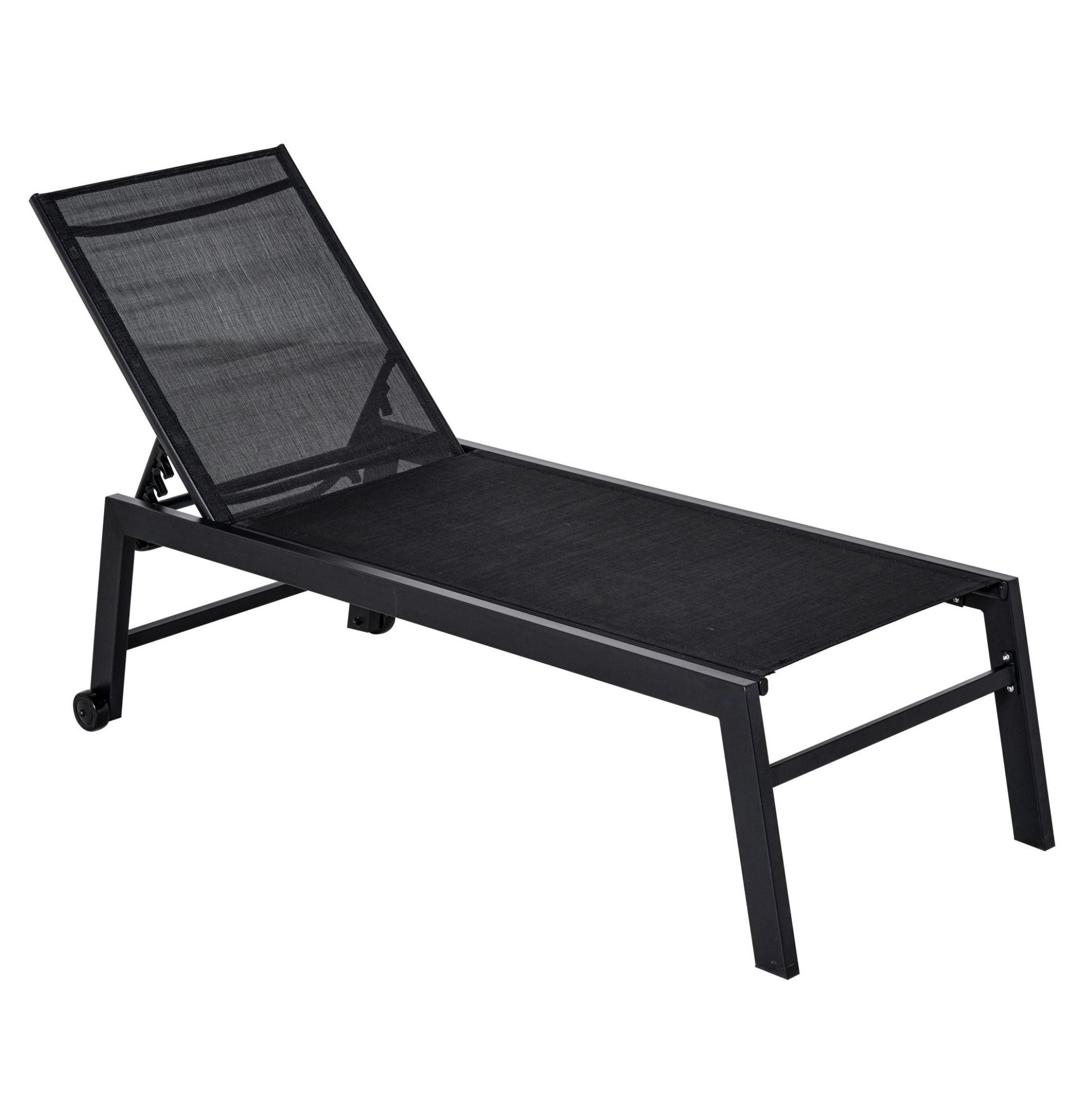 Chaise Lounge Chair Black with Wheels, Adjustable Patio Sunbathing ...