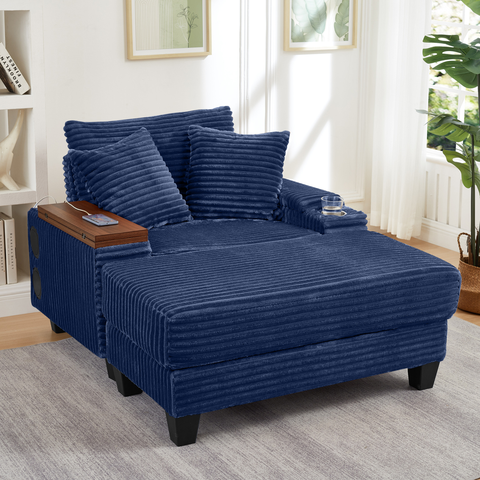 Chaise Lounge Chair Indoor with 180°Rotating Table and USB Ports ...