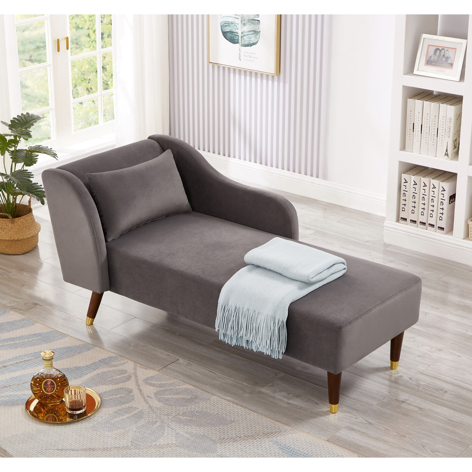 ARCTICSCORPION Modern Velvet Chaise Lounge Recliner Lounge Chair with ...