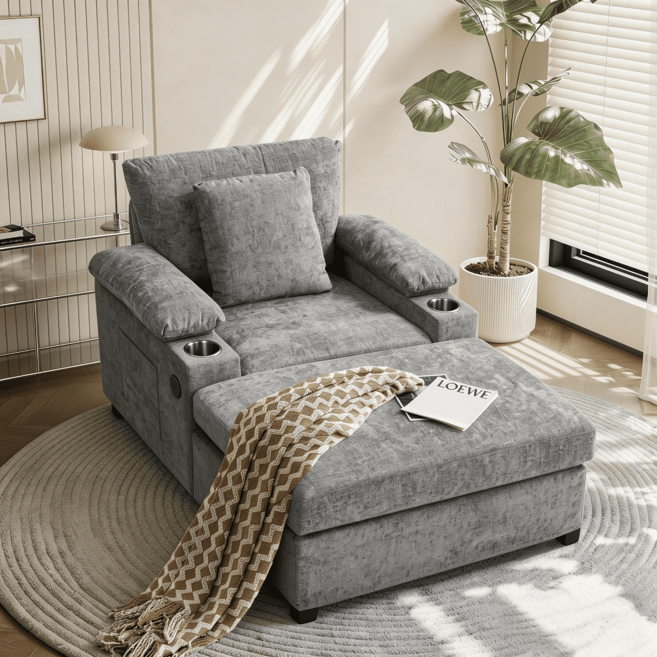 CAPCAEK Chaise Lounge Chair Indoor, Chenille Comfy Reading Chair with ...