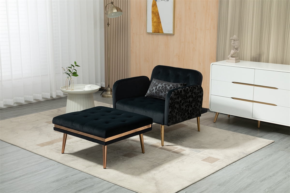 Chaise Lounge Chair Indoor, Modern Single Sofa Bed with Metal Legs ...