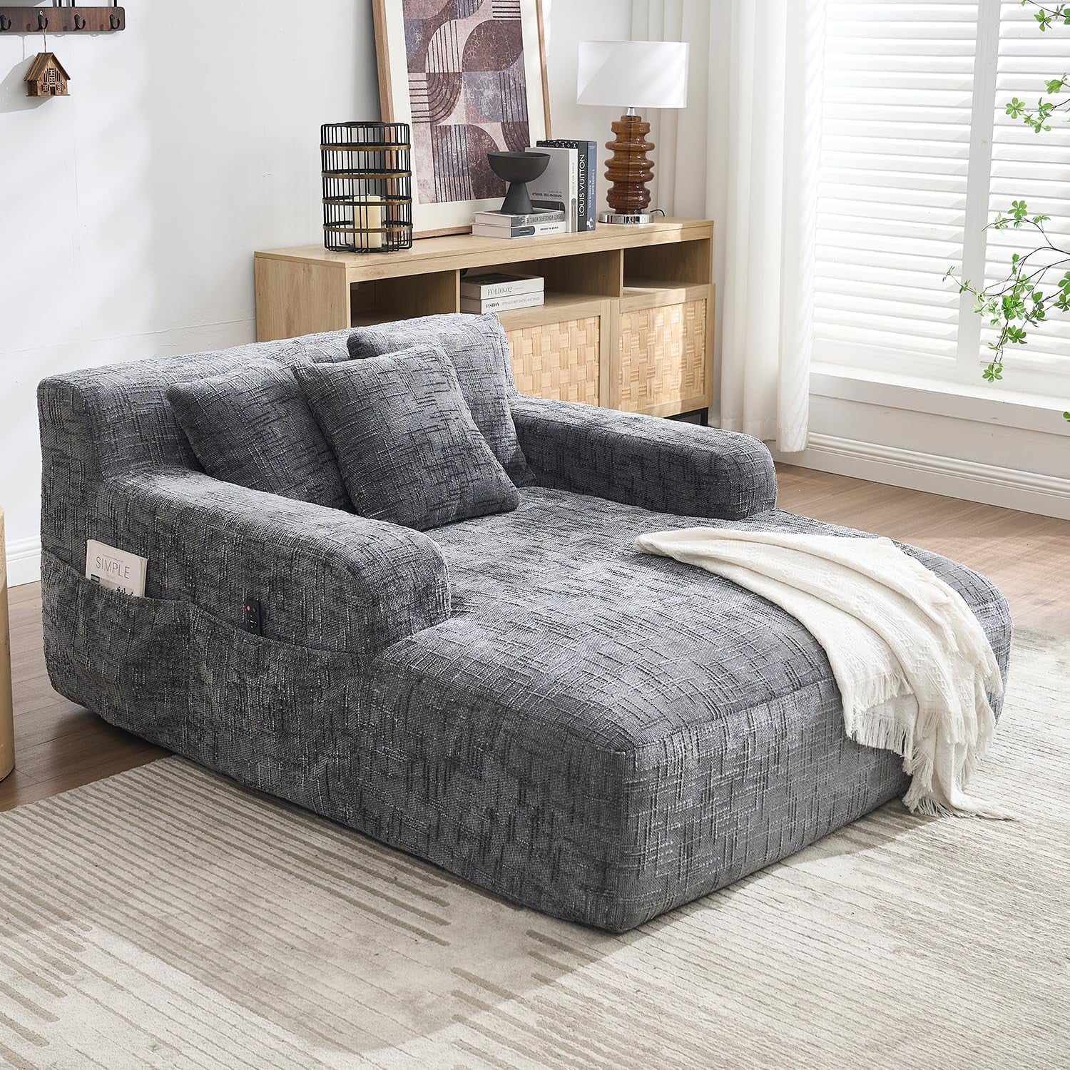 Chaise Lounge Chair Indoor, Oversized Boneless Sleeper Sofa Bed with 3 ...