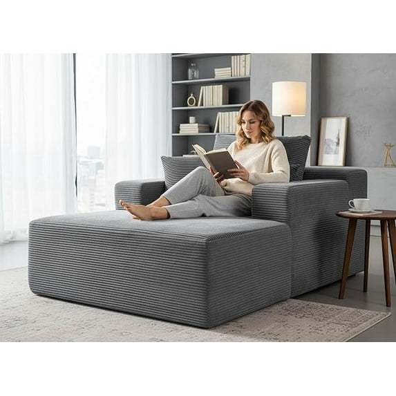 Chaise Lounge Chair Indoor – Oversized Corduroy Couch with Wide Armrest ...