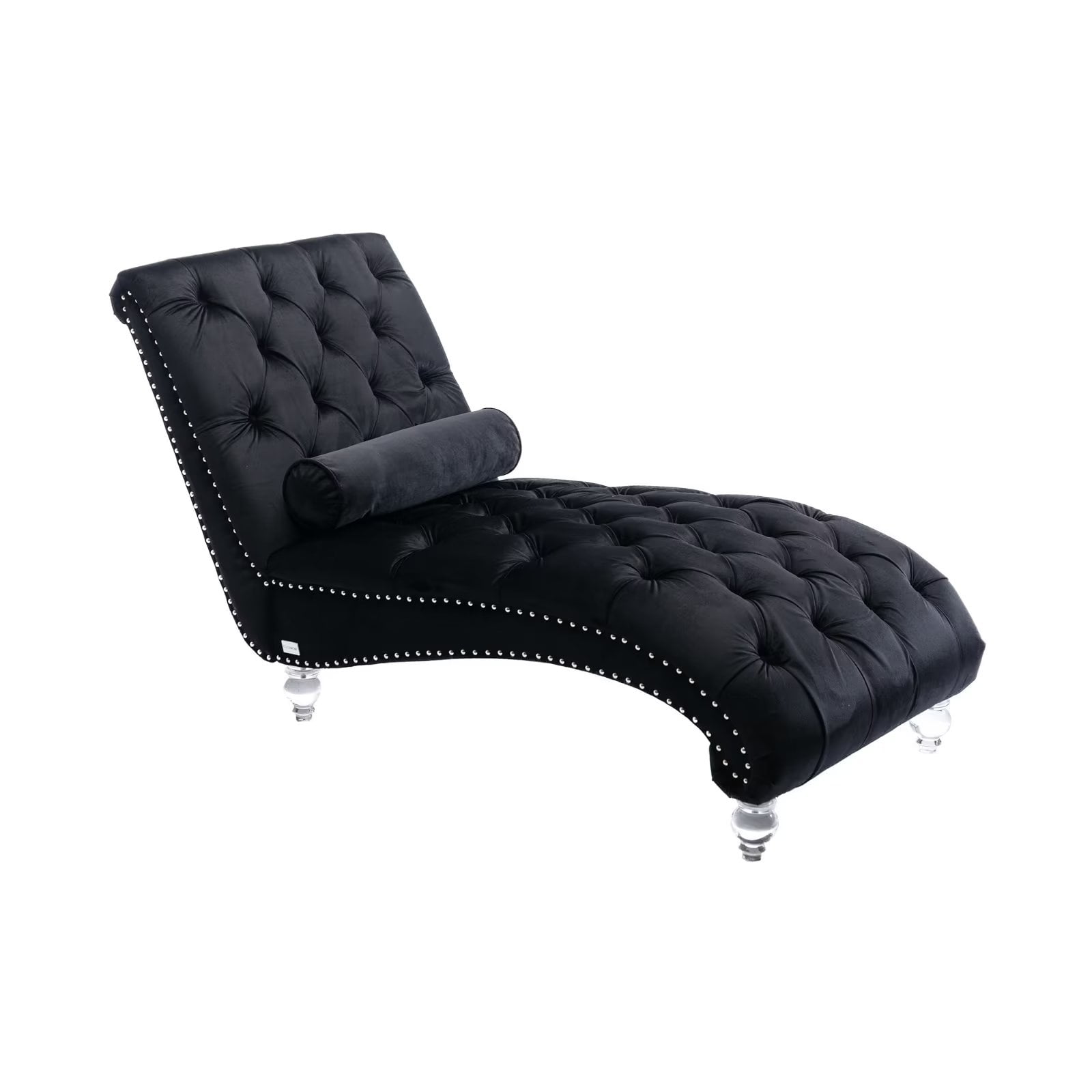 Chaise Lounge Chair, Modern Velvet Leisure Sofa with Waist Pillow and ...