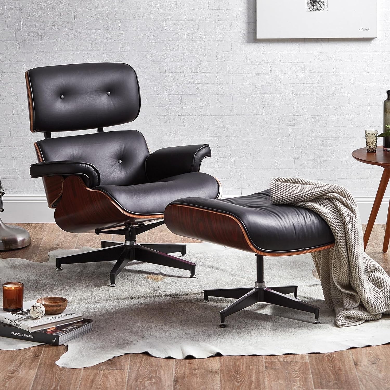 Vorthio Chaise Lounge Chair with Ottoman Genuine Leather High ...
