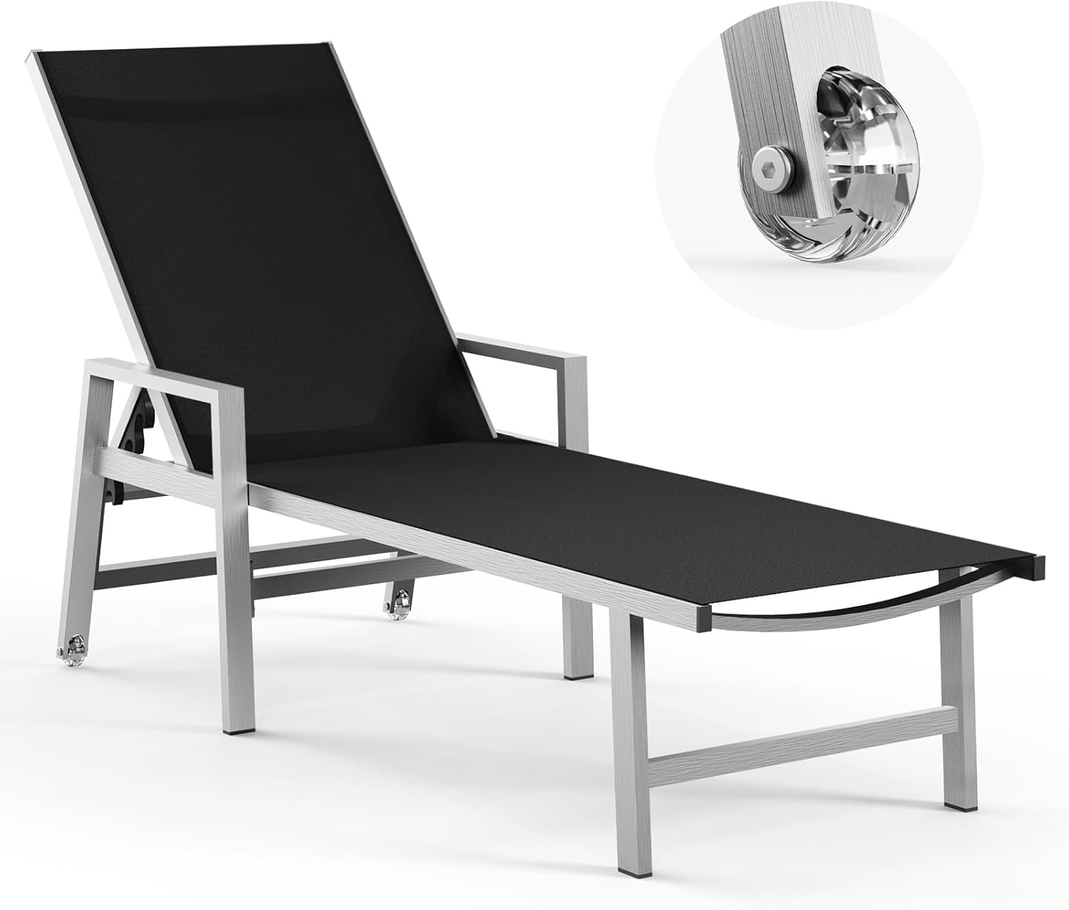Chaise Lounge Chair Outdoor with Wheels&Armrests Aluminum Pool Lounge ...