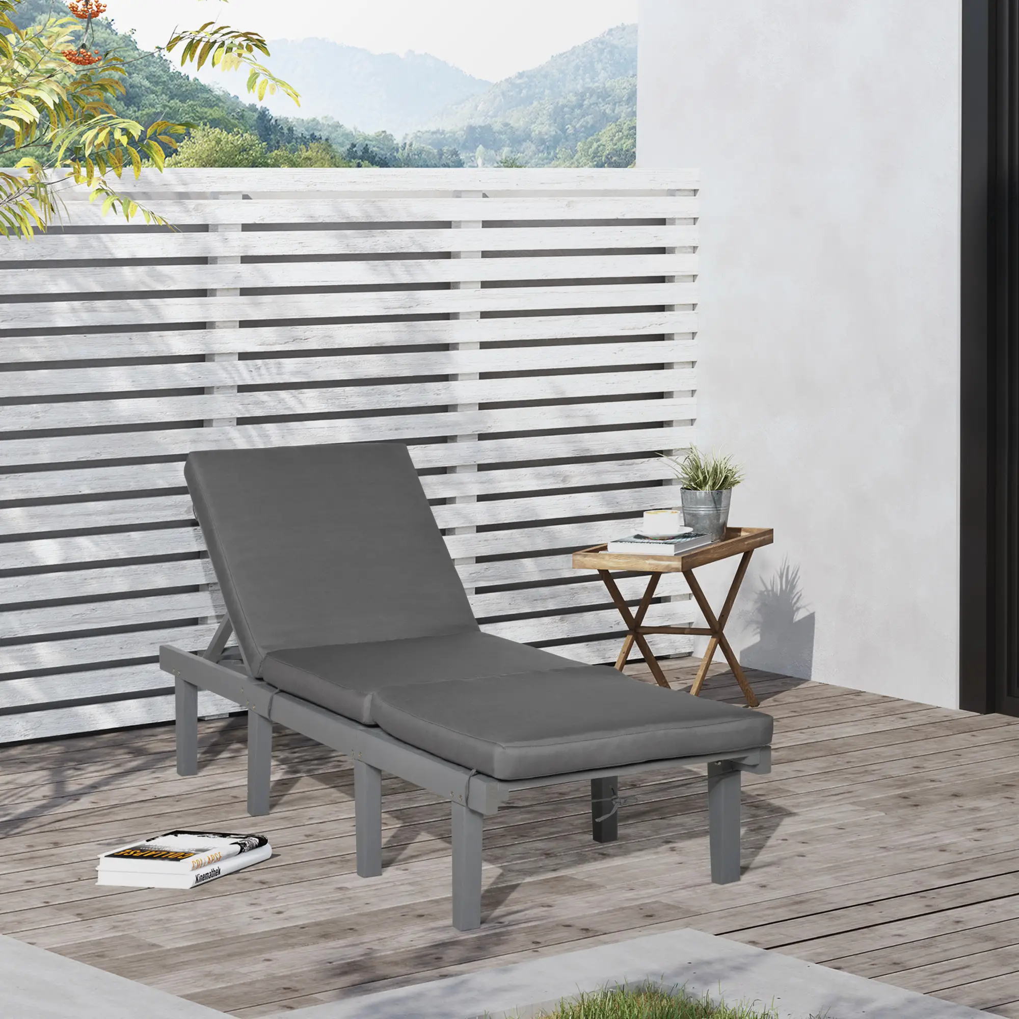 Chaise Lounge Chair for Outdoor, Wood Outdoor Chaise Lounge with 4 ...