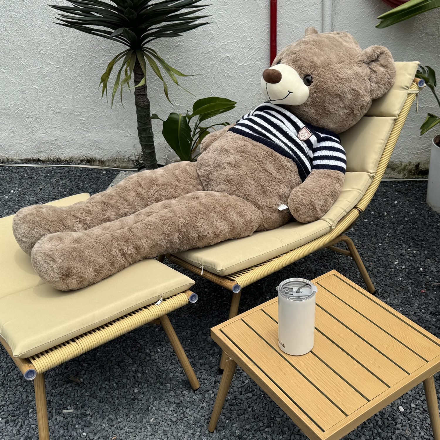 Chaise Lounge Chair with Table for Outdoor Indoor Wood-Color Alloy ...