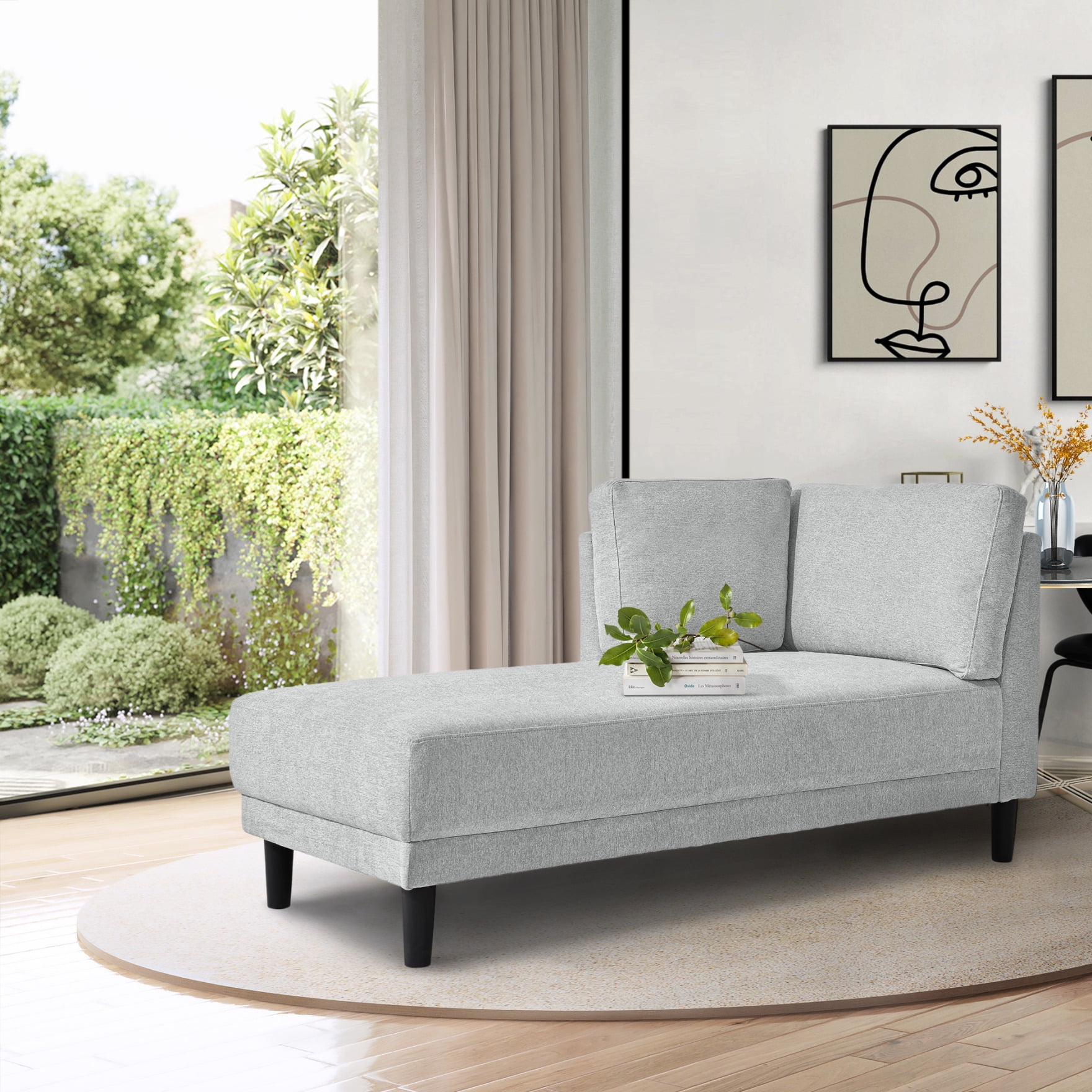 Chaise Lounge Chair Upholstered Corner Lounge with Backrest Fabric Leisure Sofa with Left Armrest for Bedroom Office Living Room Grey