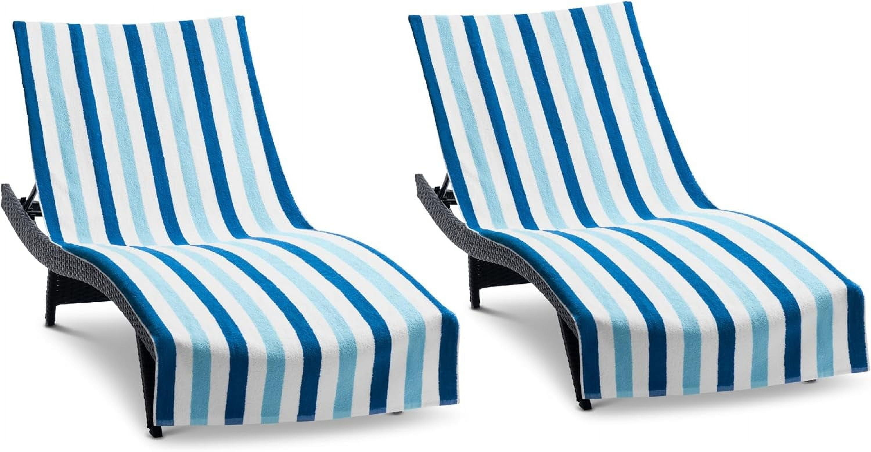 Chaise Lounge Cover - Pack of 2 - Striped Soft Cotton Towel with Pocket ...
