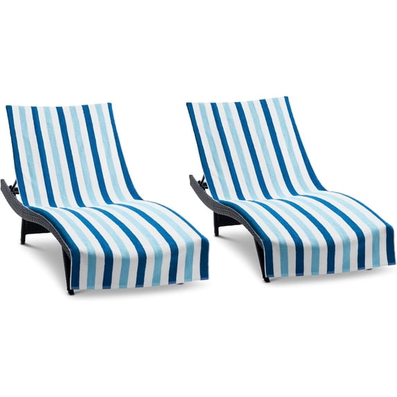 Chaise Lounge Cover - Pack of 2 - Striped Soft Cotton Towel with Pocket ...