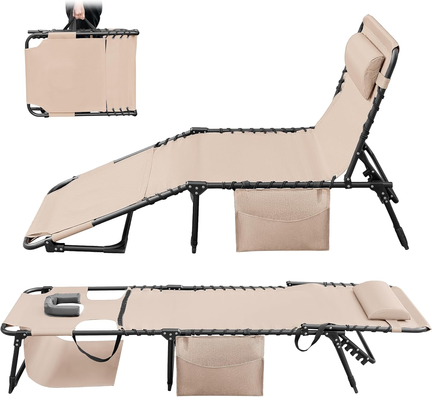 Chaise Lounge Folding Tanning Chair with 5 Position Adjustable Back ...