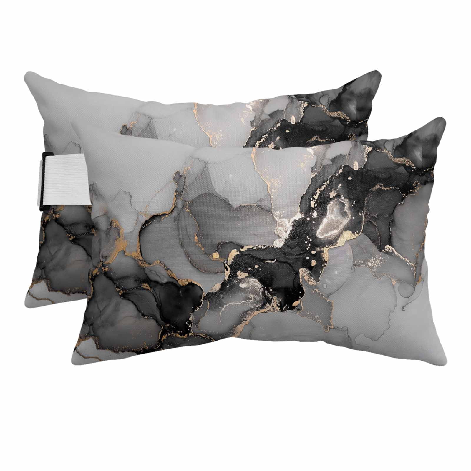 Chaise Lounge Headrest Pillow 2 Pack, Black Gold Marble Waterproof Chair Pillows with Insert ...