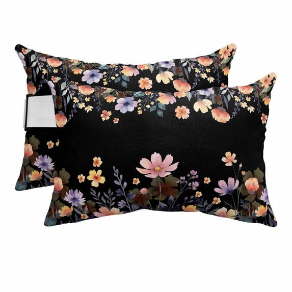 Chaise Lounge Headrest Pillow 2 Pack, Black Spring Floral Waterproof ...