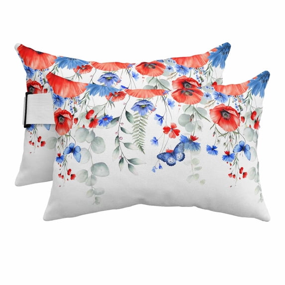 Chaise Lounge Headrest Pillow 2 Pack, Blue Red Flowers Waterproof Chair ...