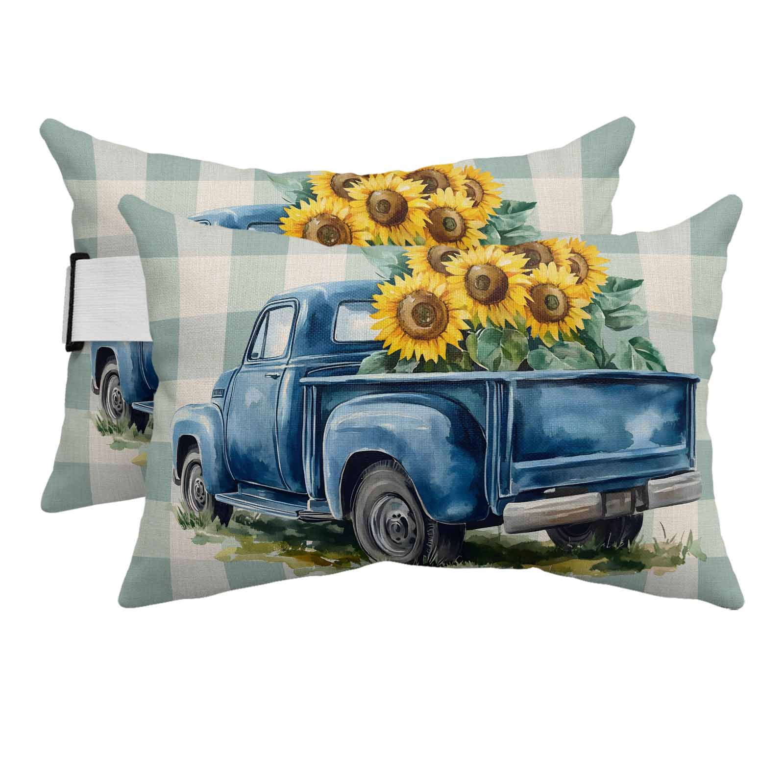 Chaise Lounge Headrest Pillow 2 Pack, Blue Truck Yellow Sunflower ...