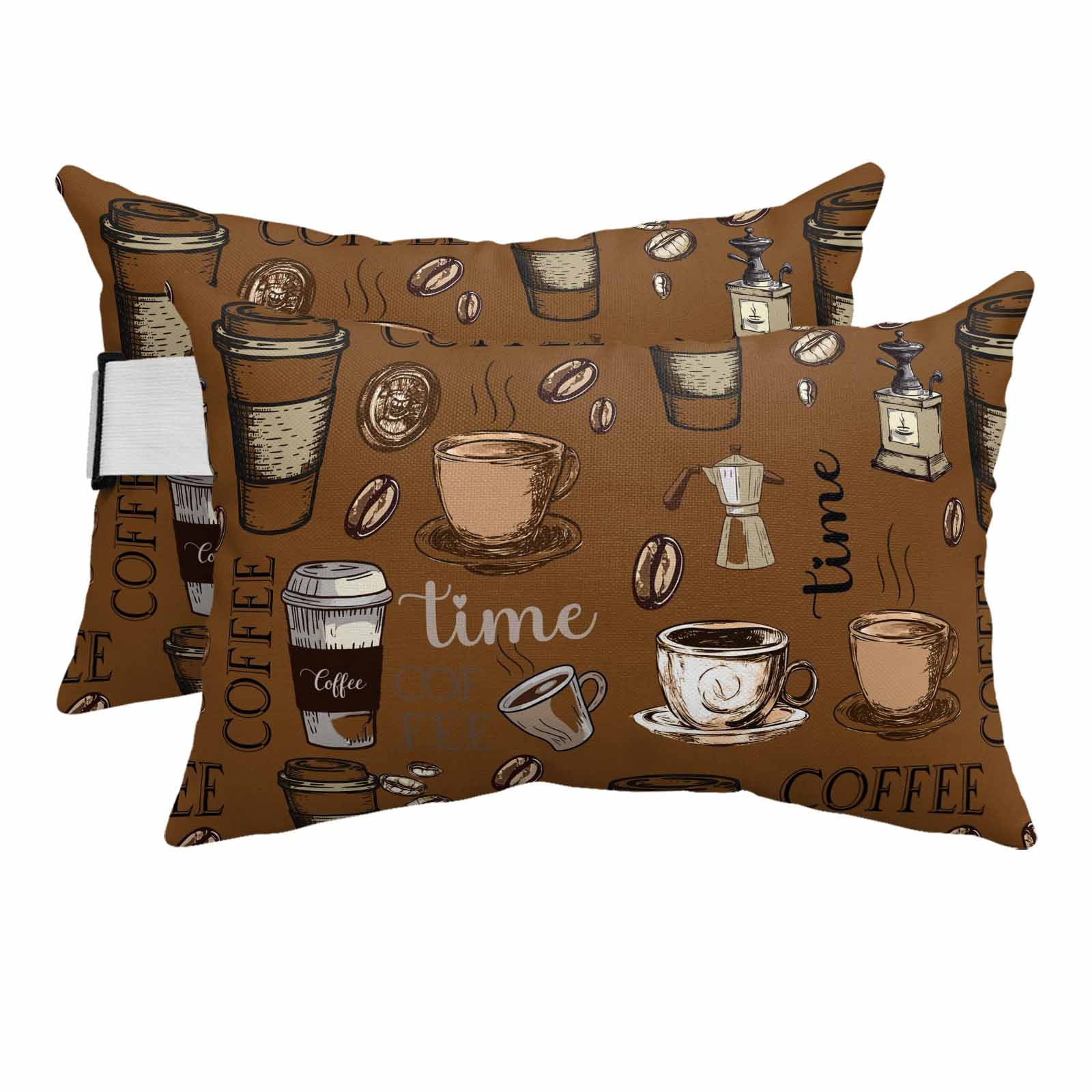 Chaise Lounge Headrest Pillow 2 Pack, Coffee Theme Waterproof Chair ...