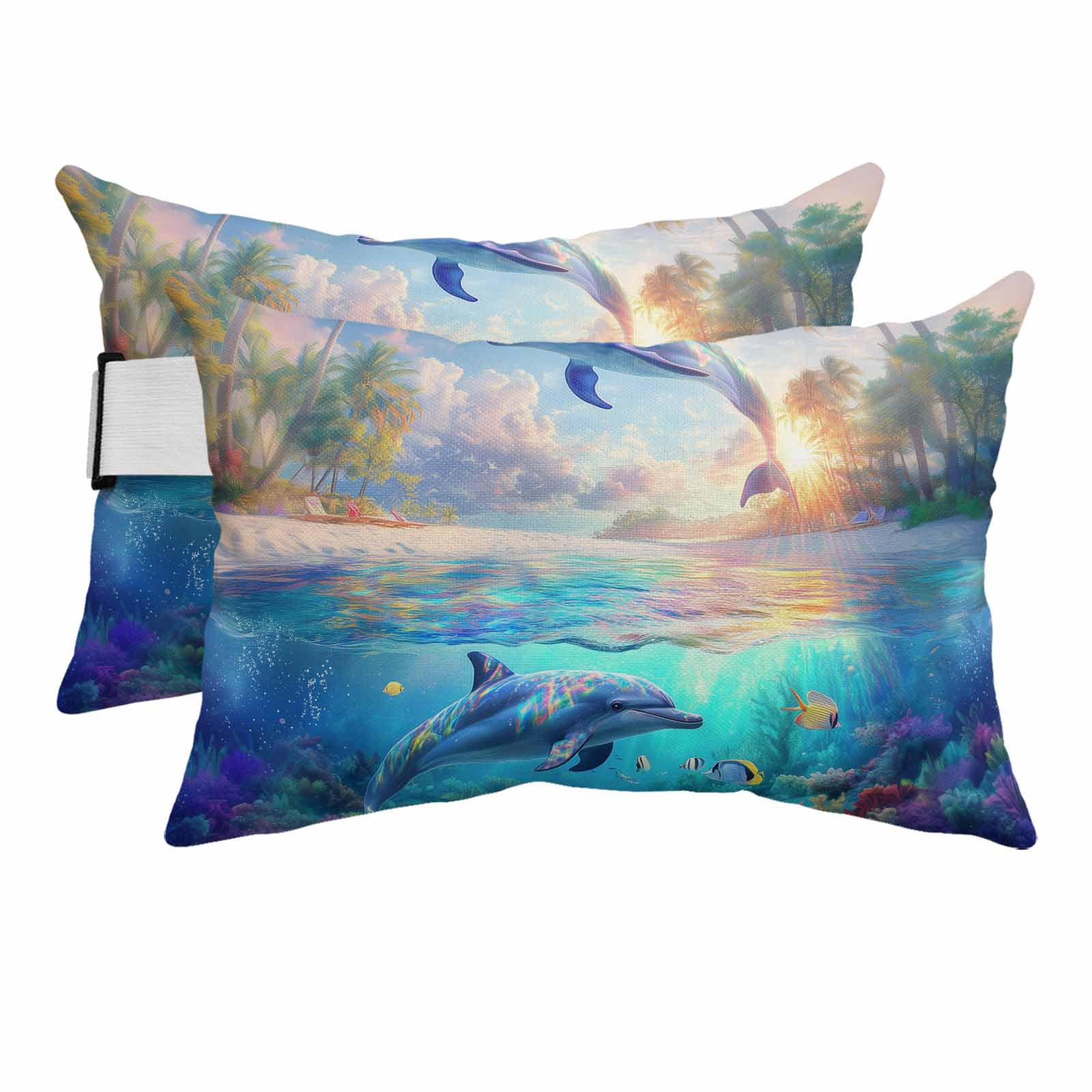 Chaise Lounge Headrest Pillow 2 Pack, Ocean Dolphins Waterproof Chair ...