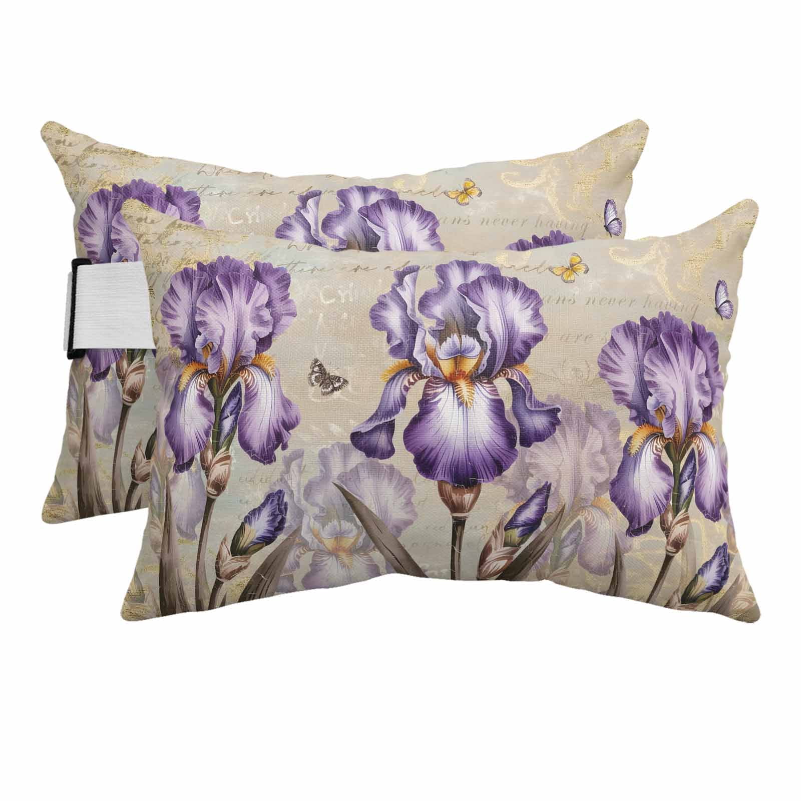 Chaise Lounge Headrest Pillow 2 Pack, Purple Iris Waterproof Chair ...