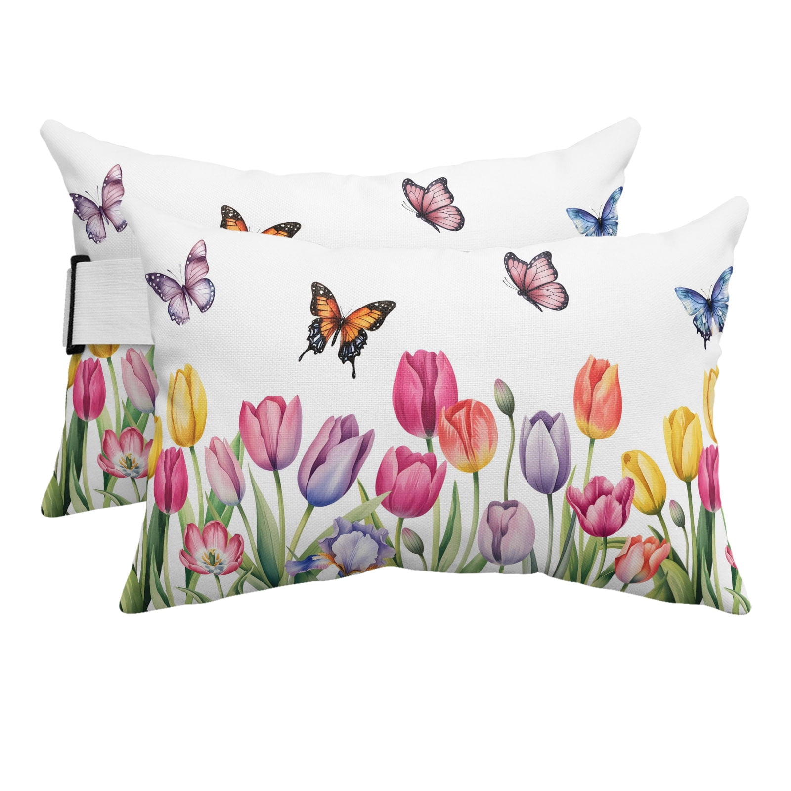 Chaise Lounge Headrest Pillow 2 Pack, Tulips Spring Floral Waterproof ...