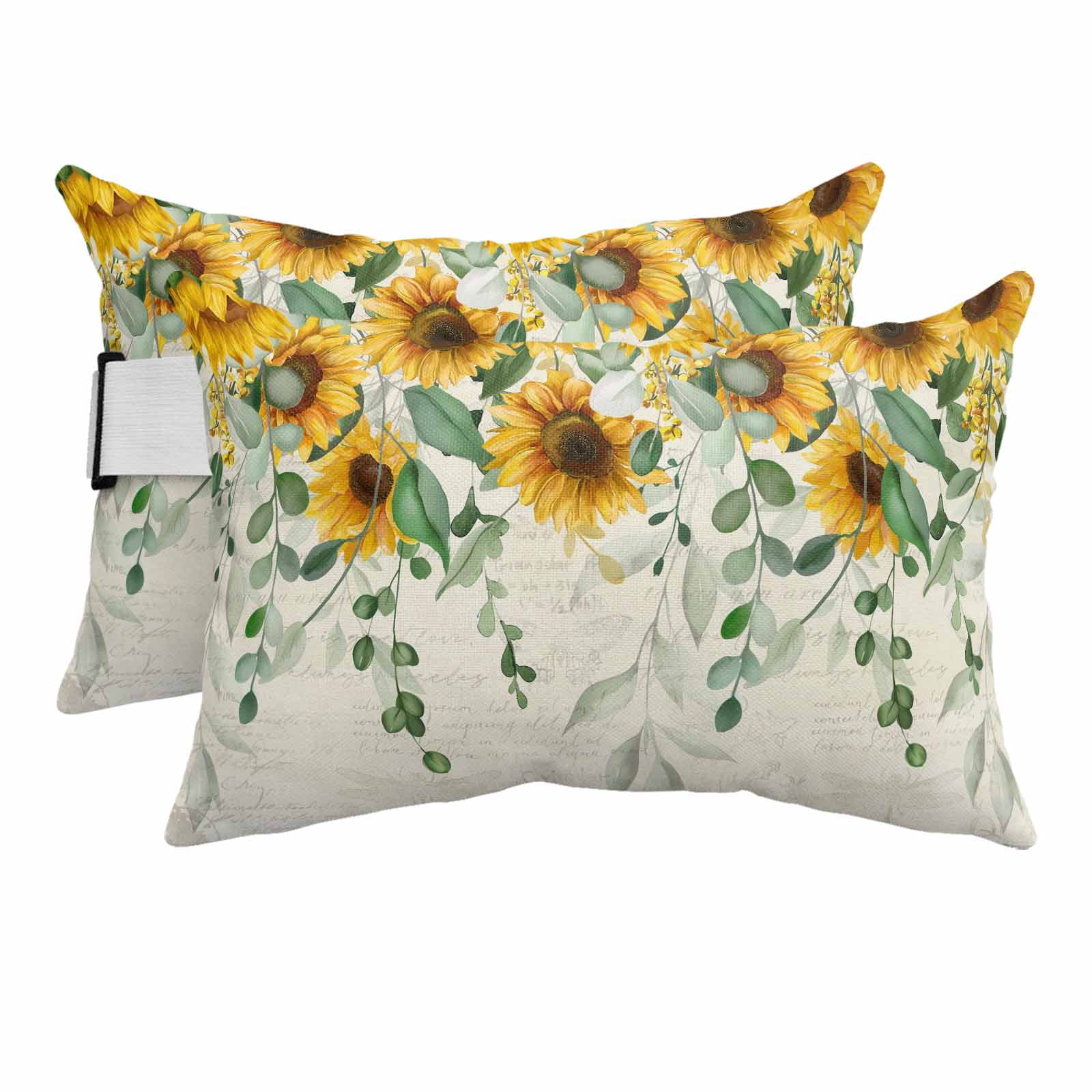 Chaise Lounge Headrest Pillow 2 Pack, Yellow Sunflowers Waterproof ...