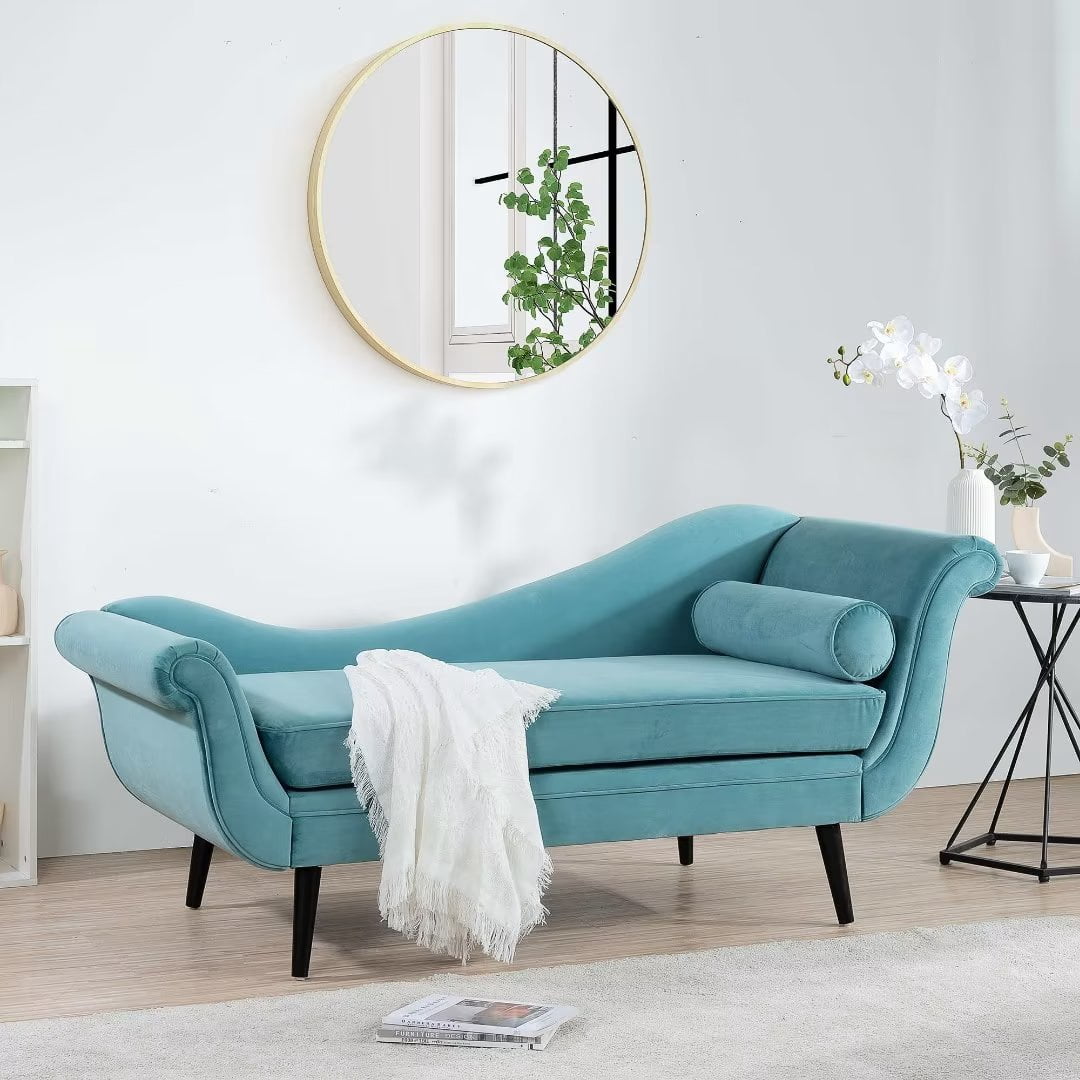 Chaise Lounge Indoor, Fabric Chaise Lounge with Scroll Arms, Wave Back ...