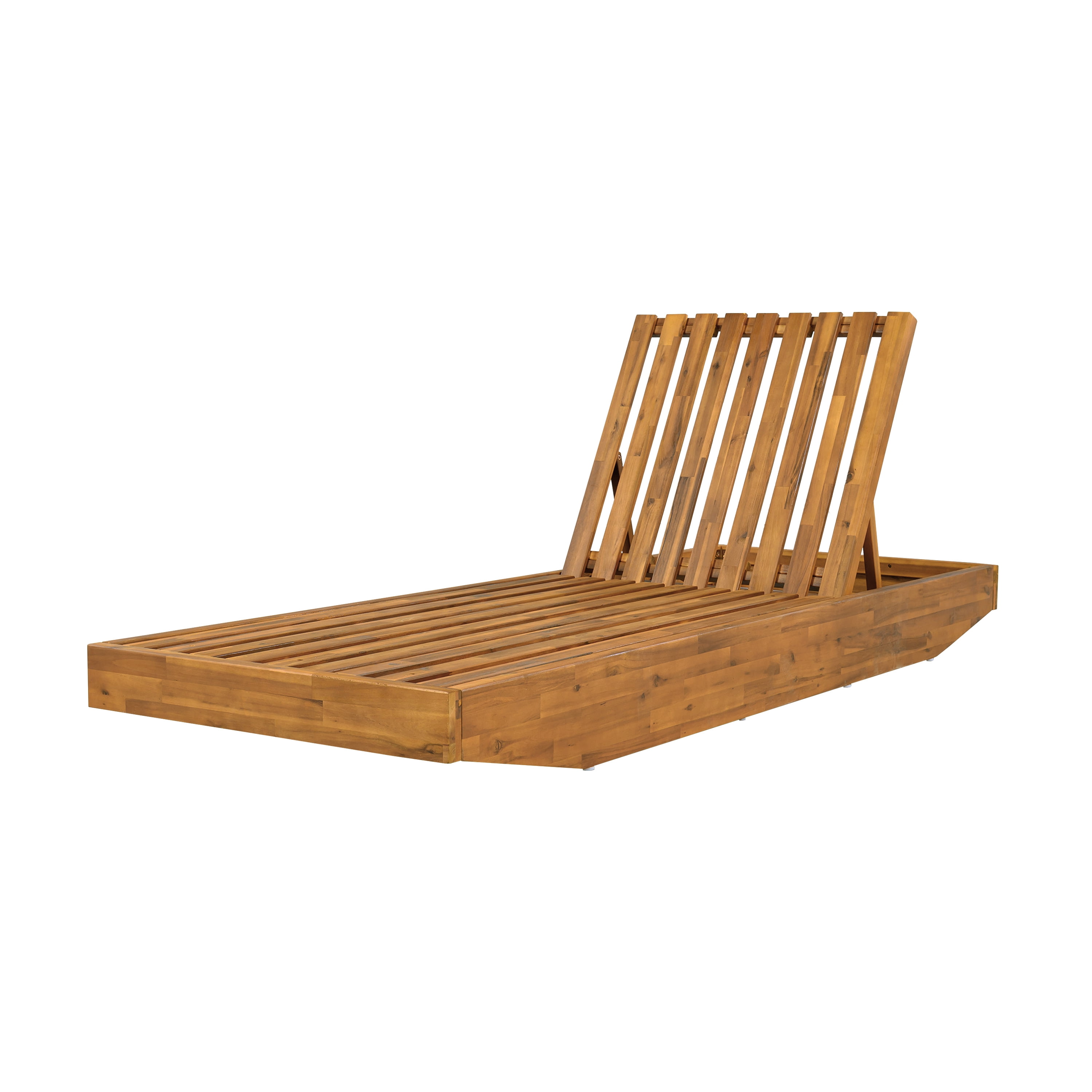 Chaise Lounge, Outdoor Boat-Shape Acacia Wood 3-Position Recliner for ...