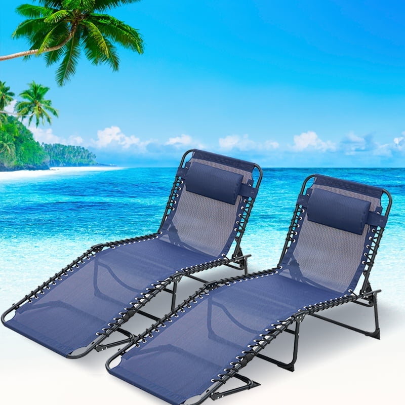 Chaise Lounge Outdoor Set of 2, Patio Sun Tanning Chair with 4-Position ...