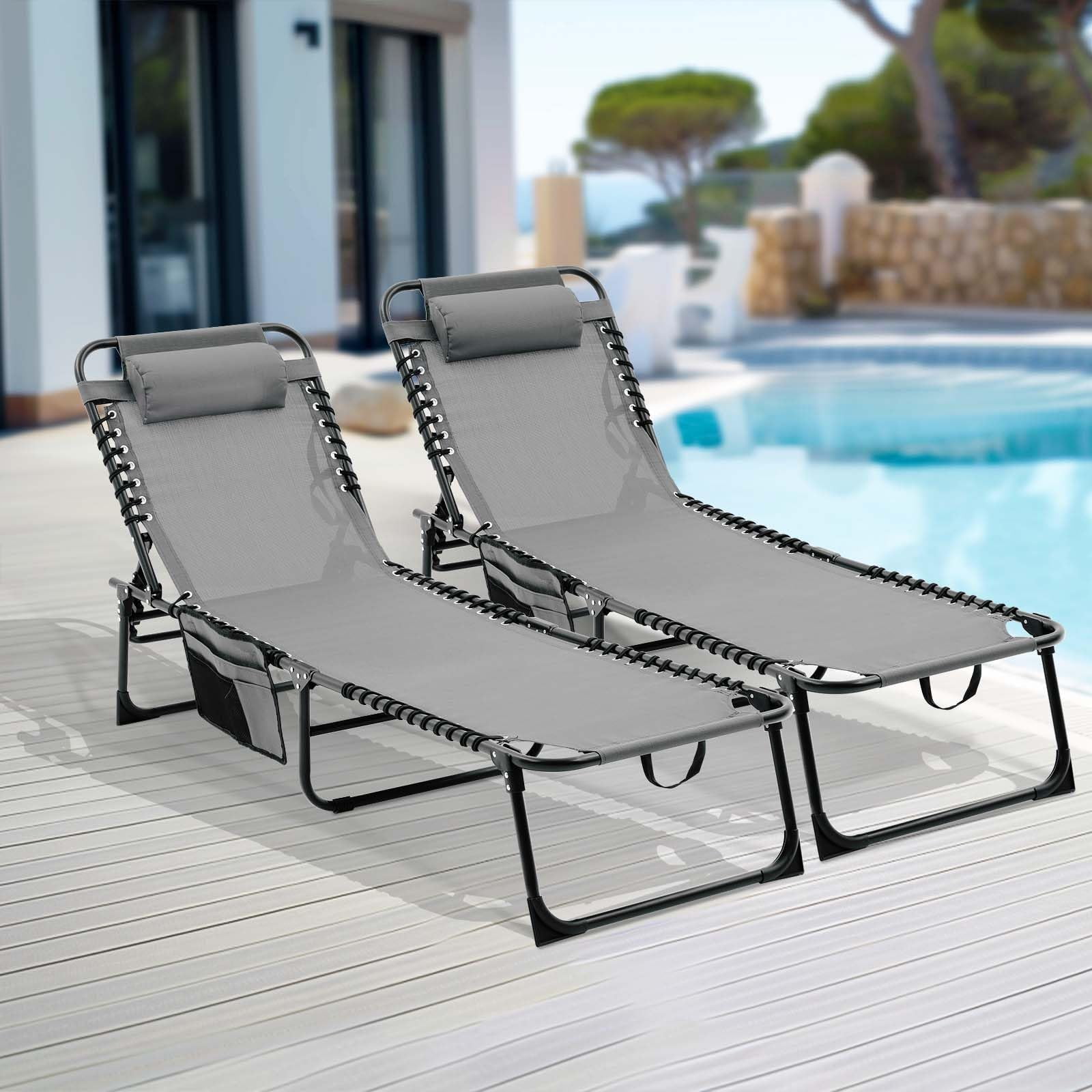 Chaise Lounge Outdoor Set of 2, Patio Sun Tanning Chair with 4-Position ...